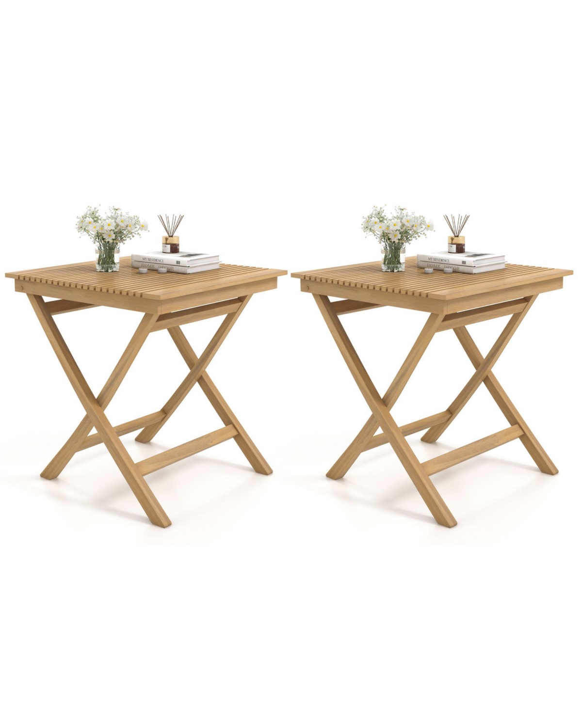 Click here for Gymax Set of 2 patio bistro table teak wood dining... prices