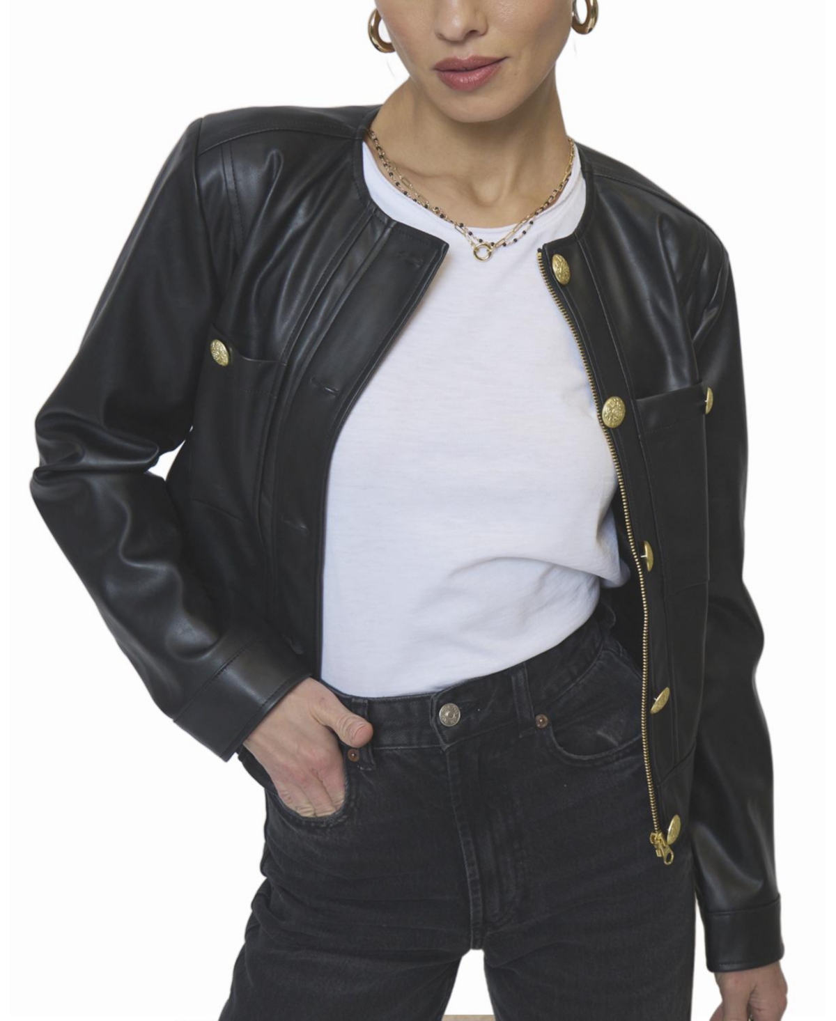 Click here for Central Park West Womens Naomi Leather Jacket - Bl... prices
