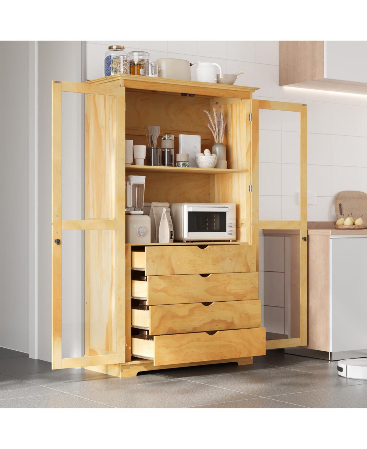 Click here for Streamdale Kitchen Pantry Cabinet with Glass Doors... prices