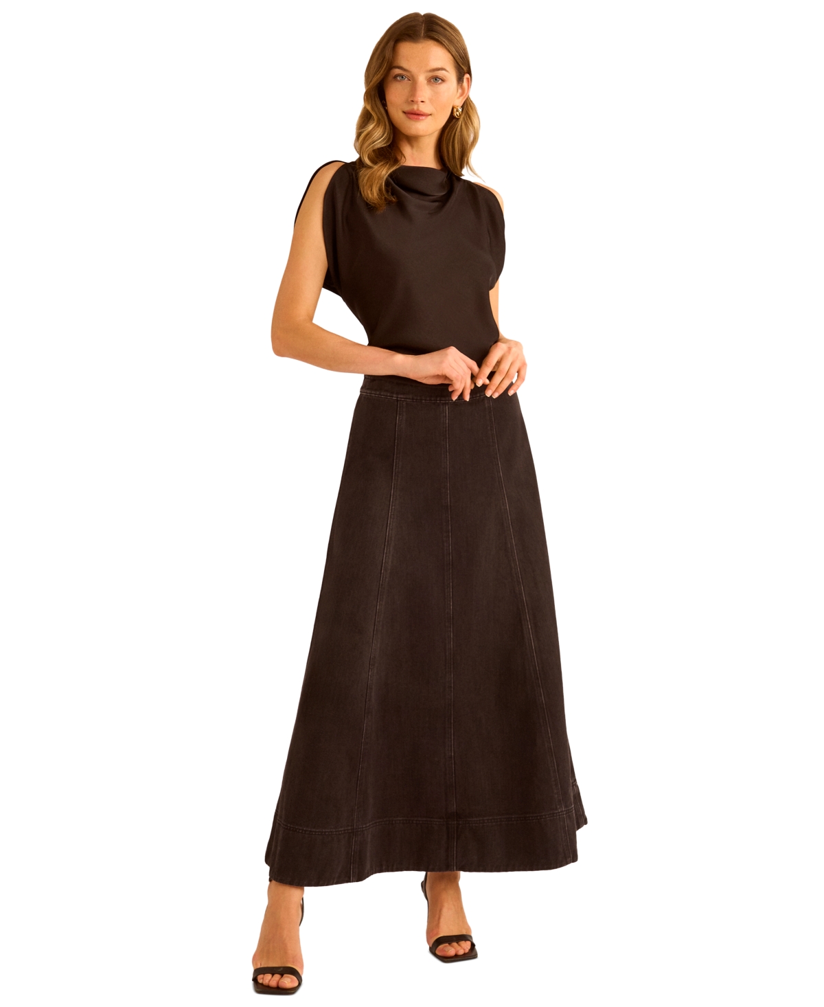 Click here for 1.state Womens Denim Seamed Maxi Skirt - Rich Blac... prices