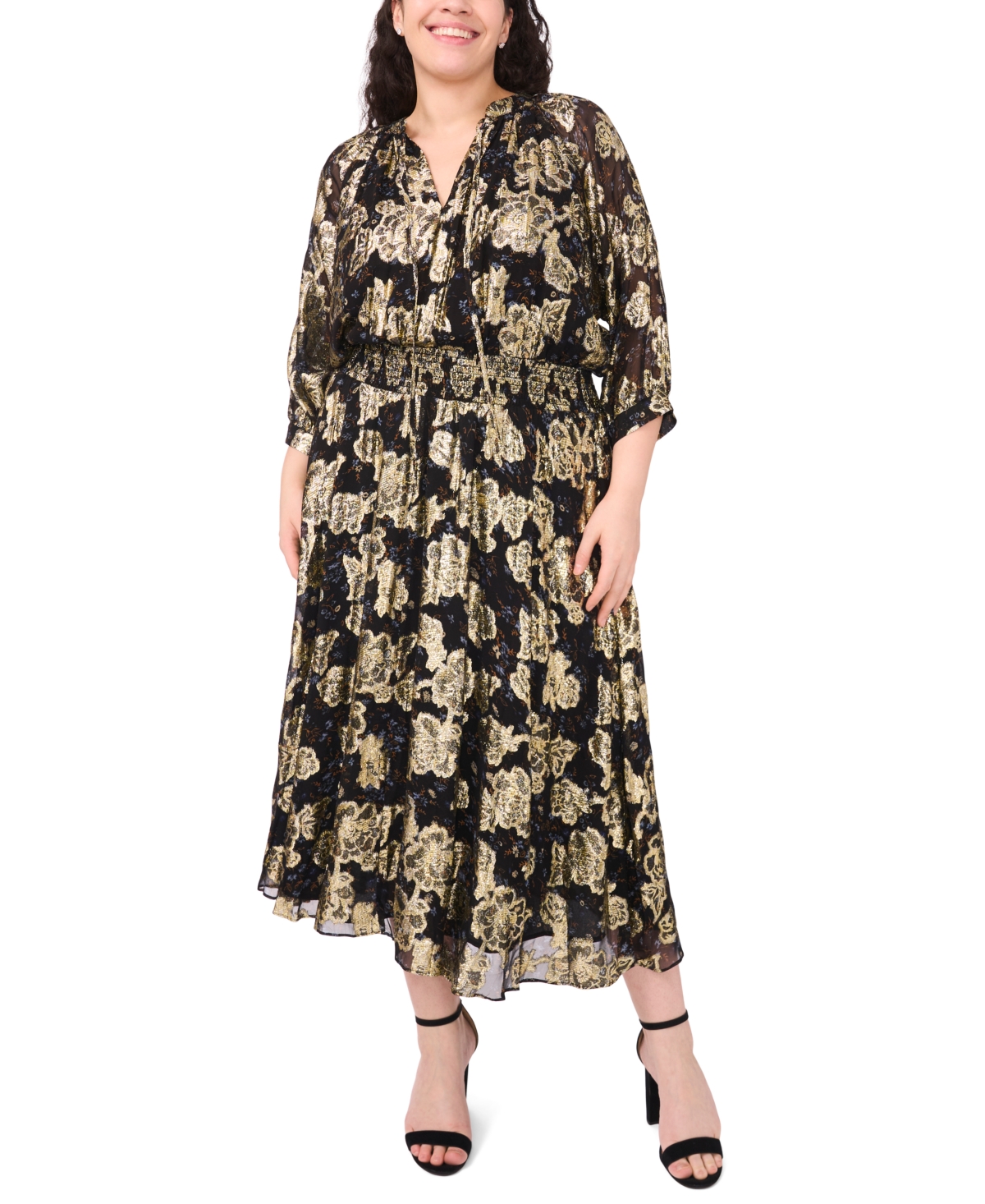 Click here for Msk Plus Size Ruched Waist Midi Dress - Rich Black prices