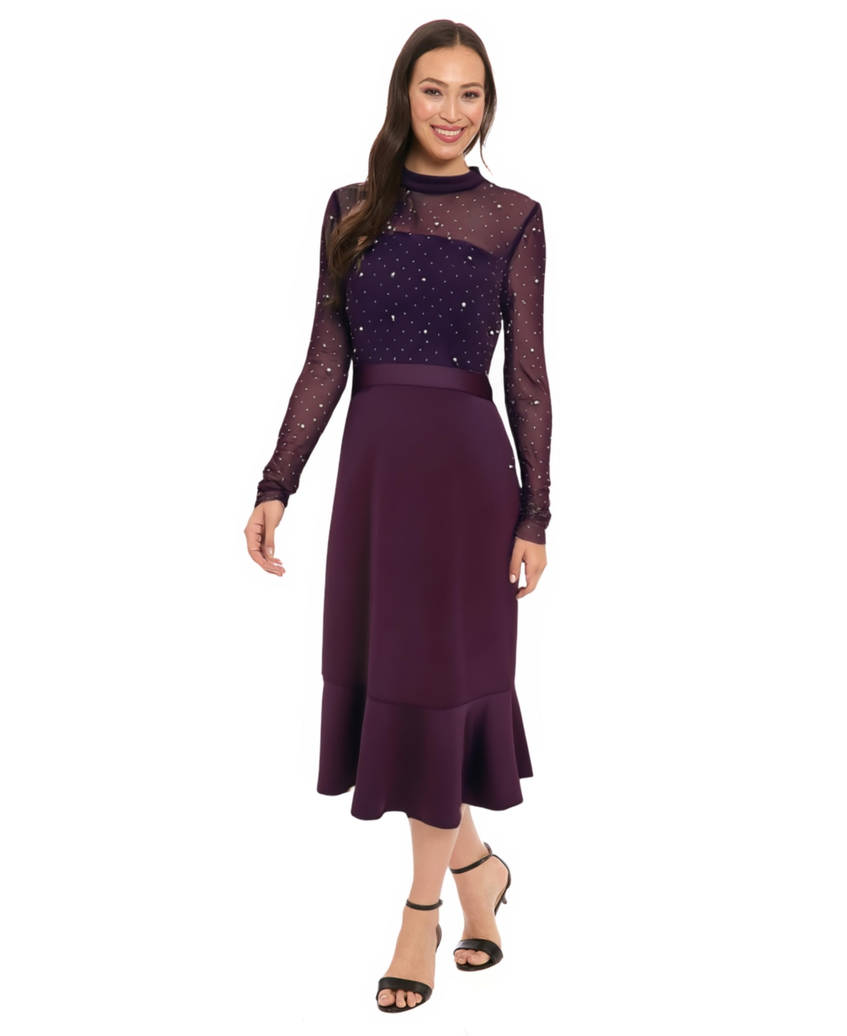Click here for London Times Petite Mock Neck Midi Dress - Deep Pl... prices
