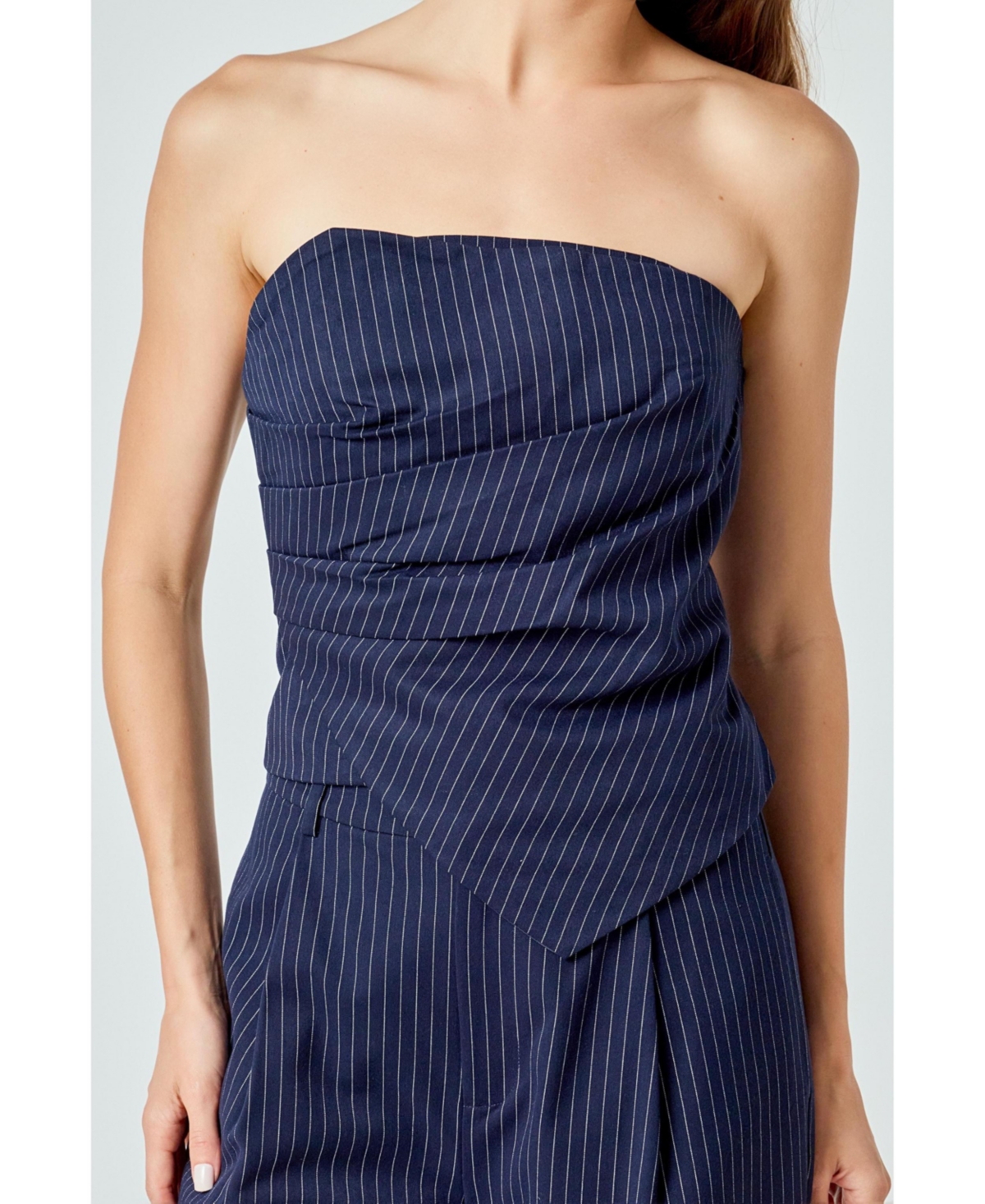 Click here for endless rose Womens Stripe Draped Corset Top - Nav... prices