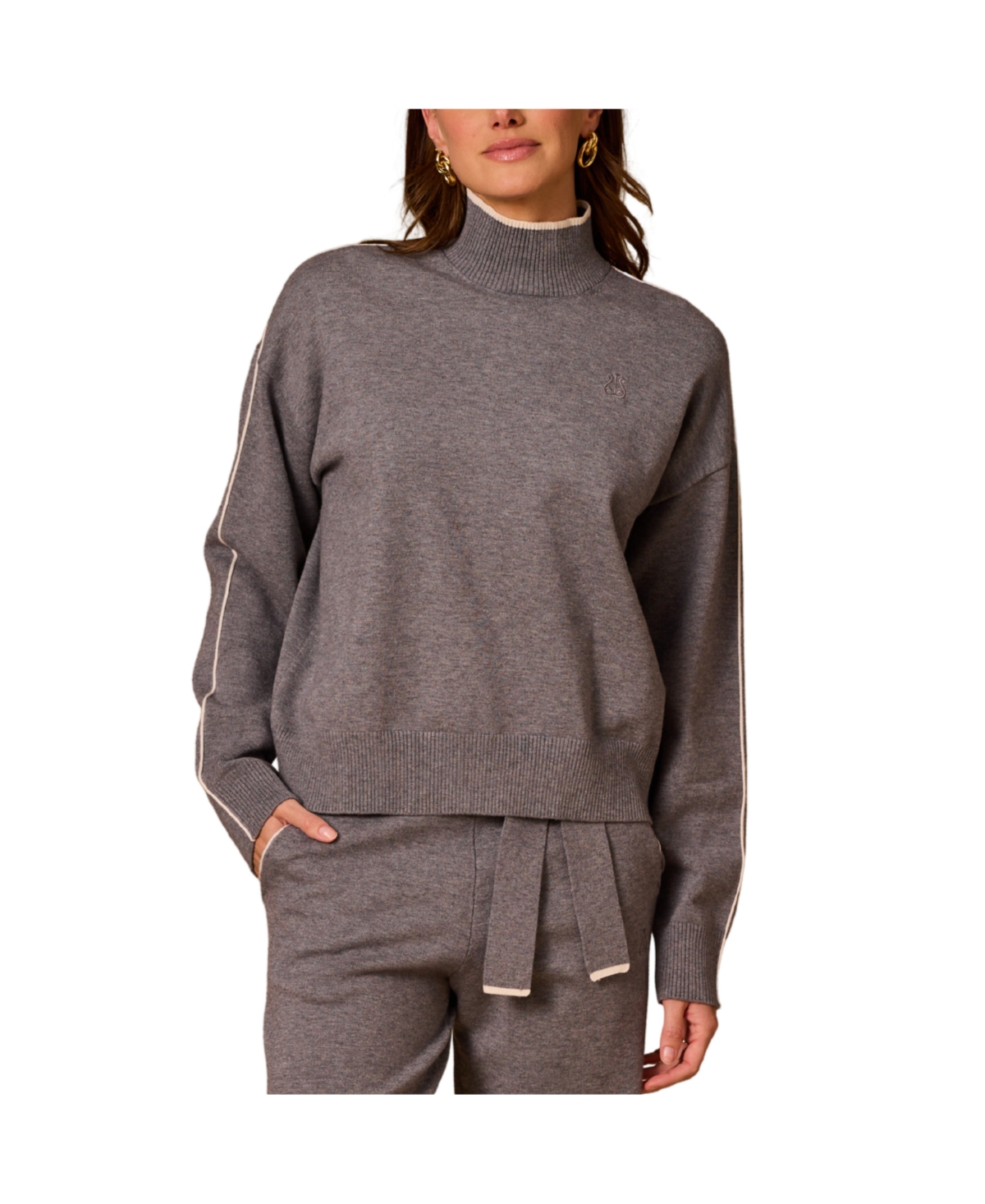 Click here for Alala Adult Women Framed Knit Mock Neck - Grey/cre... prices