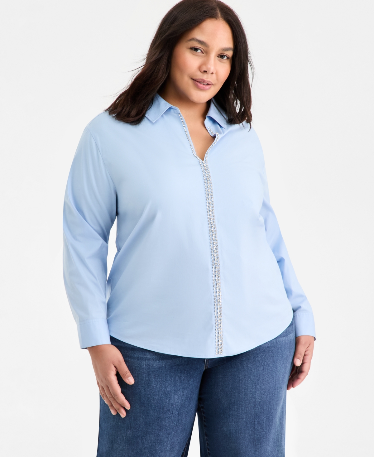 Click here for On 34th Trendy Plus Size Solid Embellished Popover... prices