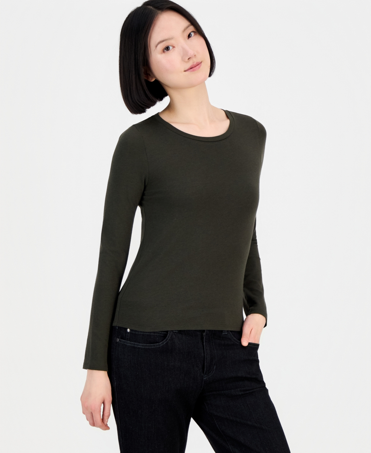 Click here for Eileen Fisher Womens Round Neck T-Shirt - Woodland prices