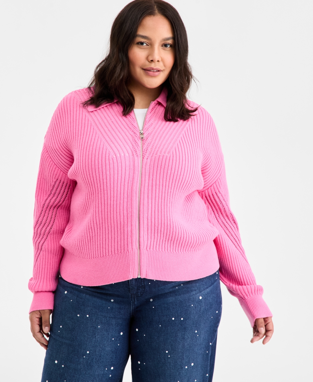 Click here for On 34th Trendy Plus Size Pointelle Zip-Front Cardi... prices