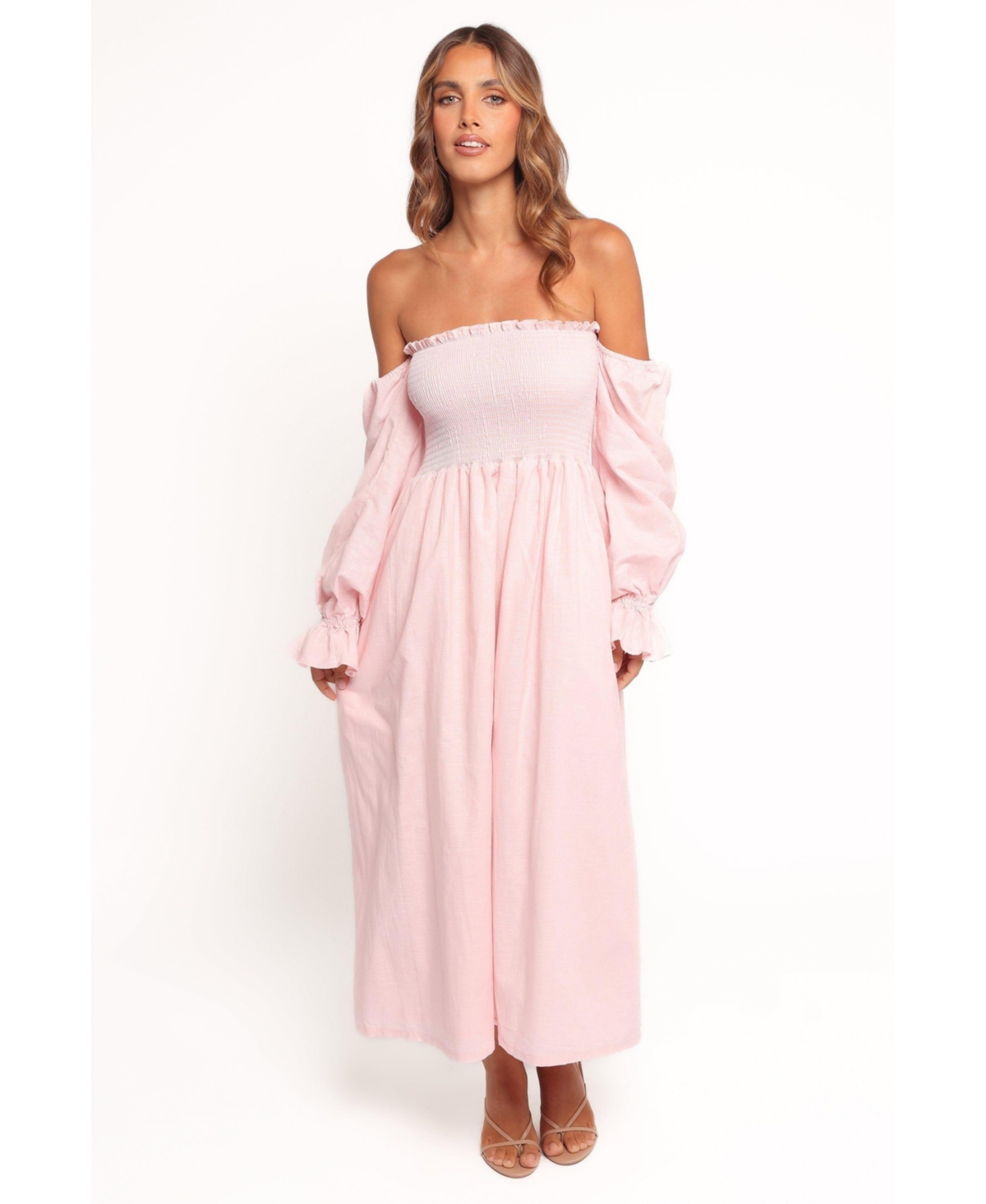 Petal and Pup Womens Domenica Shirred Long Sleeve Midi Dress - Pink - Pink