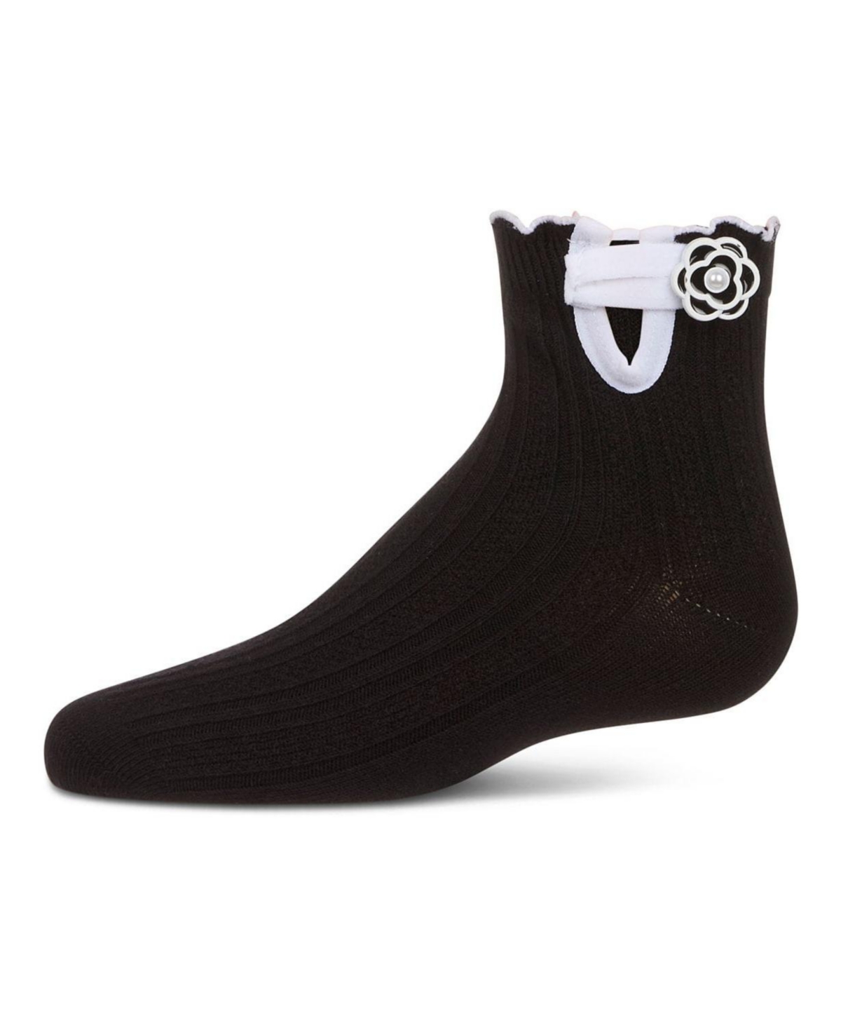 Click here for MeMoi Big Girls Floral Button Anklet Socks - Black prices
