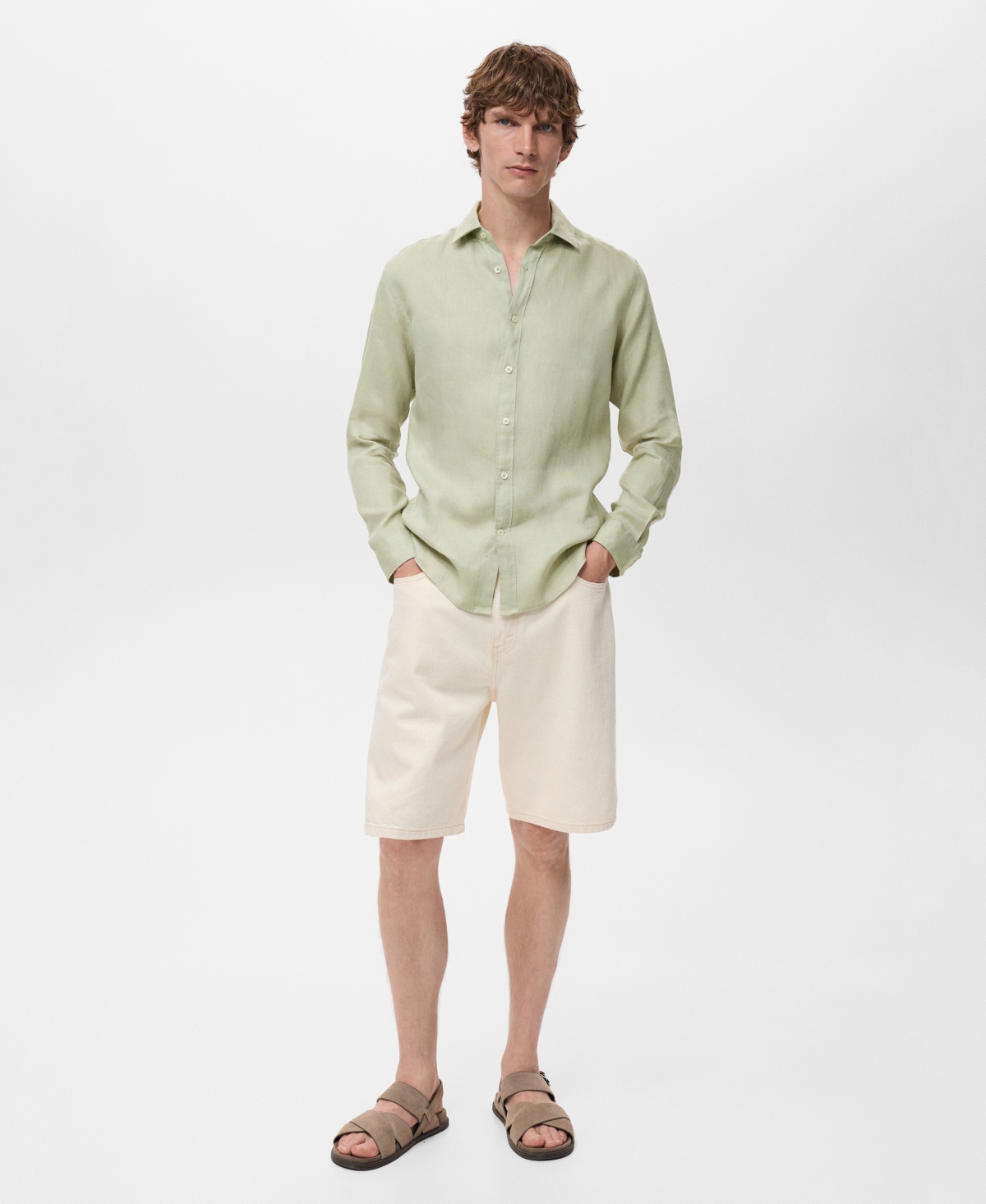 Click here for Mango Mens Linen Shirt - Pastel Green prices