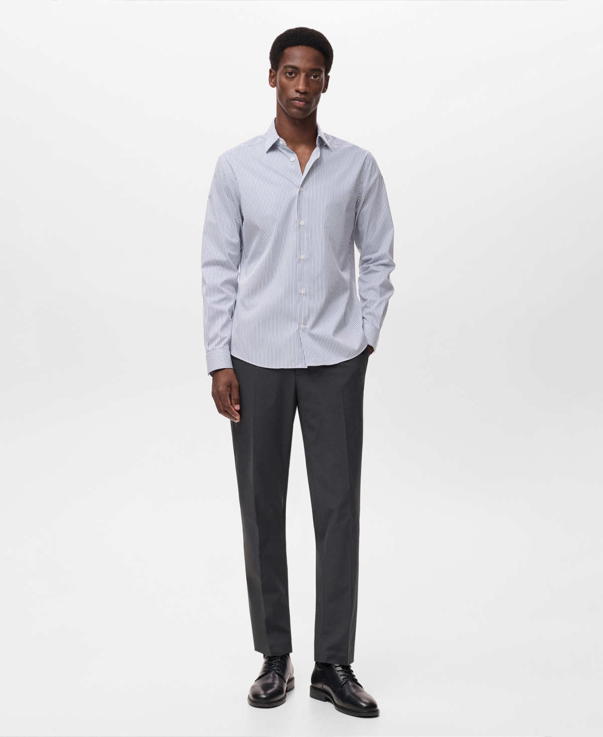 Click here for Mango Mens Regular-Fit Striped Cotton Shirt - Navy prices