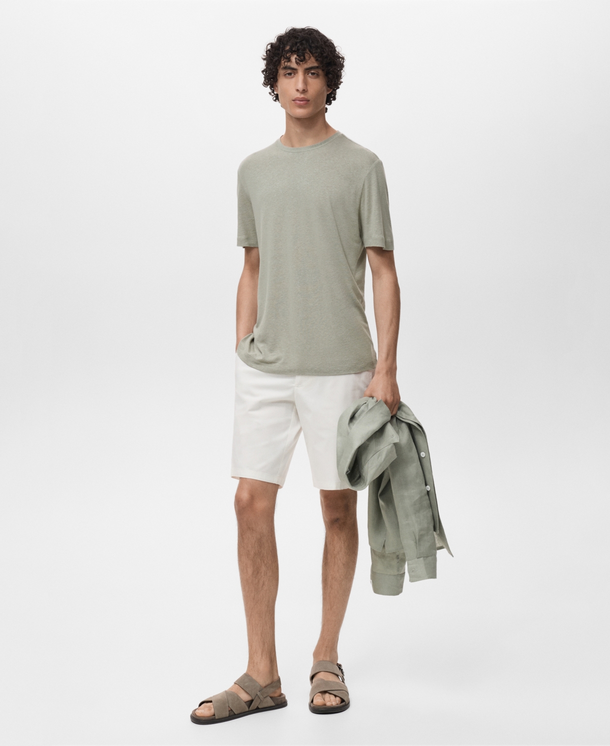 Click here for Mango Mens Linen Slim-Fit T-Shirt - Mint Green prices