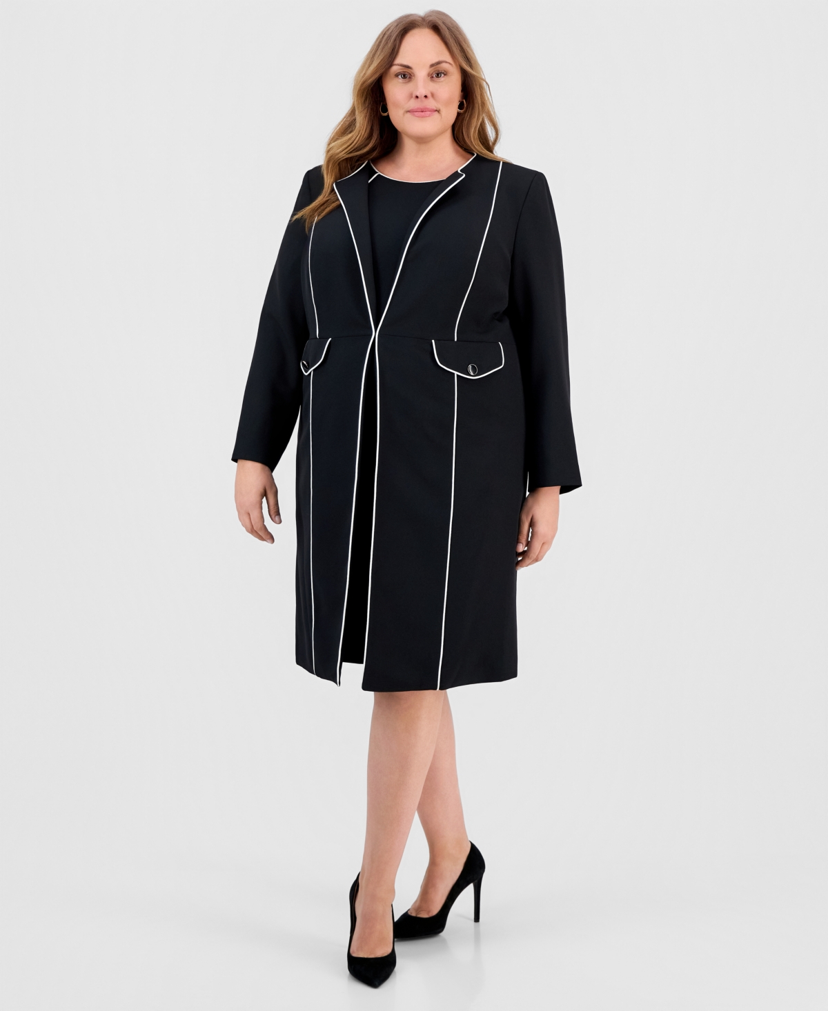 Click here for Kasper Plus Size Stretch Crepe Corded Topper Jacke... prices