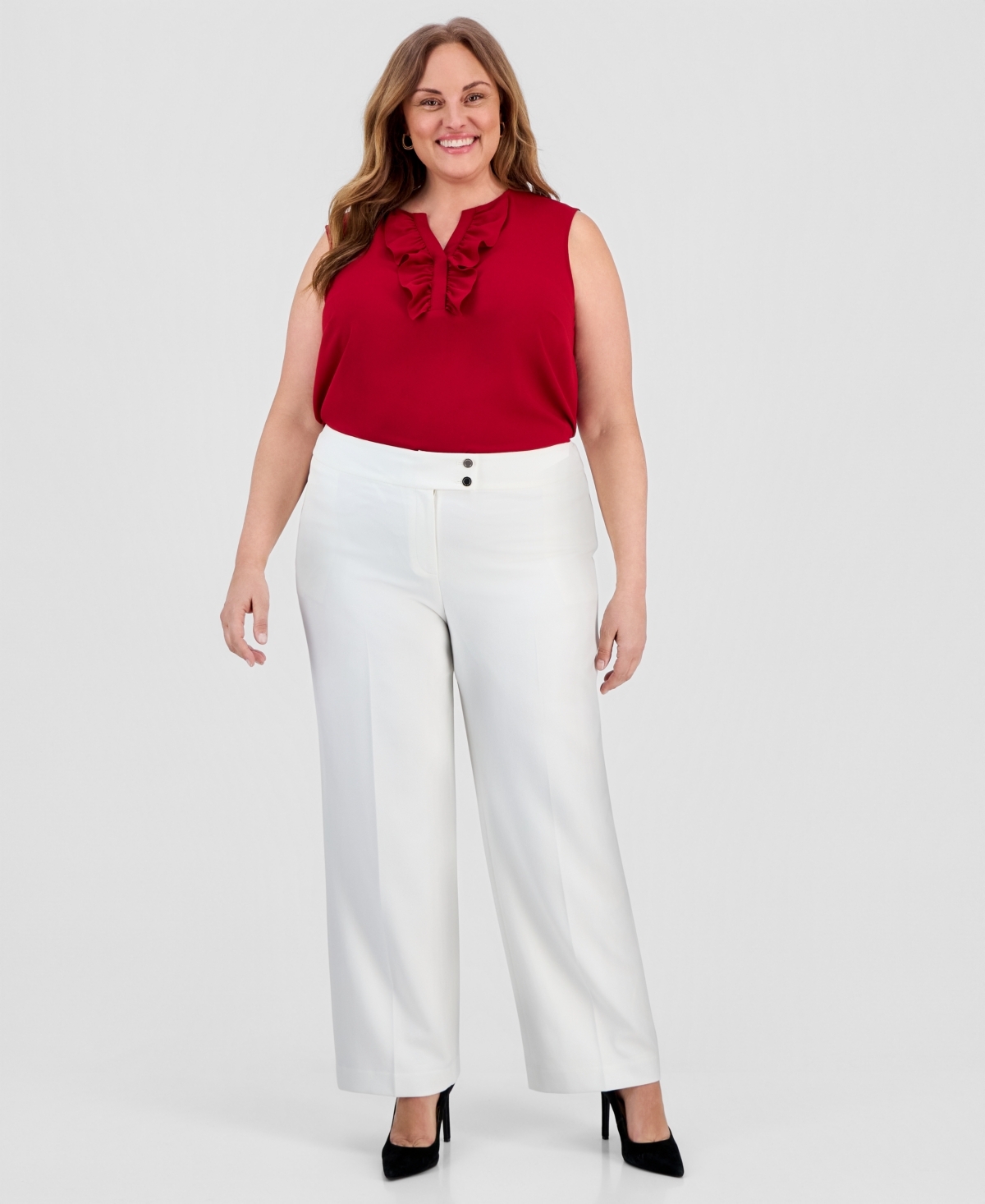 Click here for Kasper Plus Size High-Rise Wide-Leg Pants - Vanill... prices