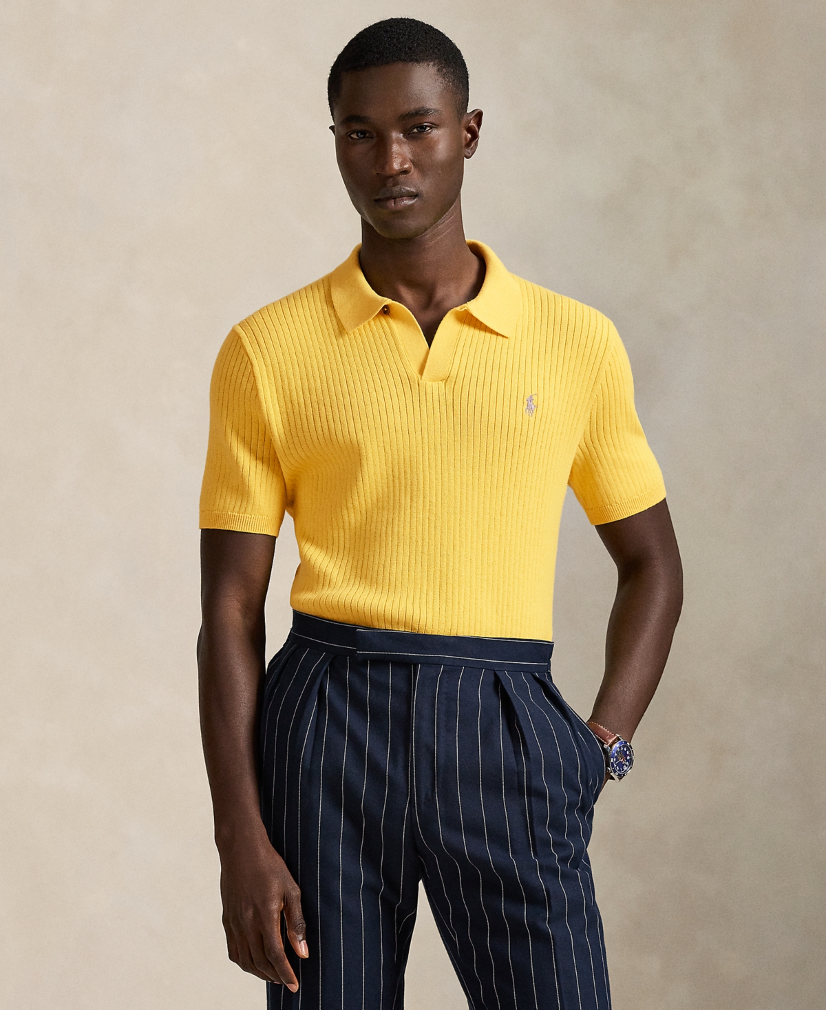 Click here for Polo Ralph Lauren Mens Rib-Knit Cotton Polo-Collar... prices
