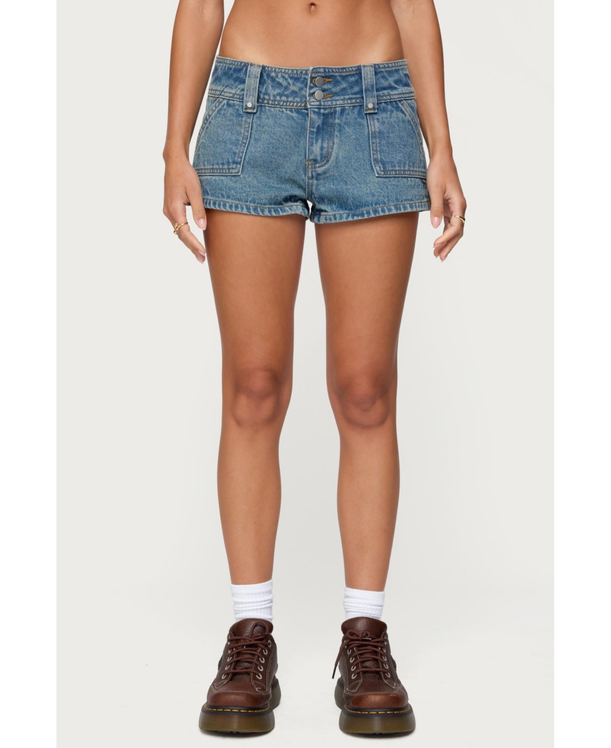 Click here for Edikted Womens Keinan Low Rise Denim Shorts - Blue... prices