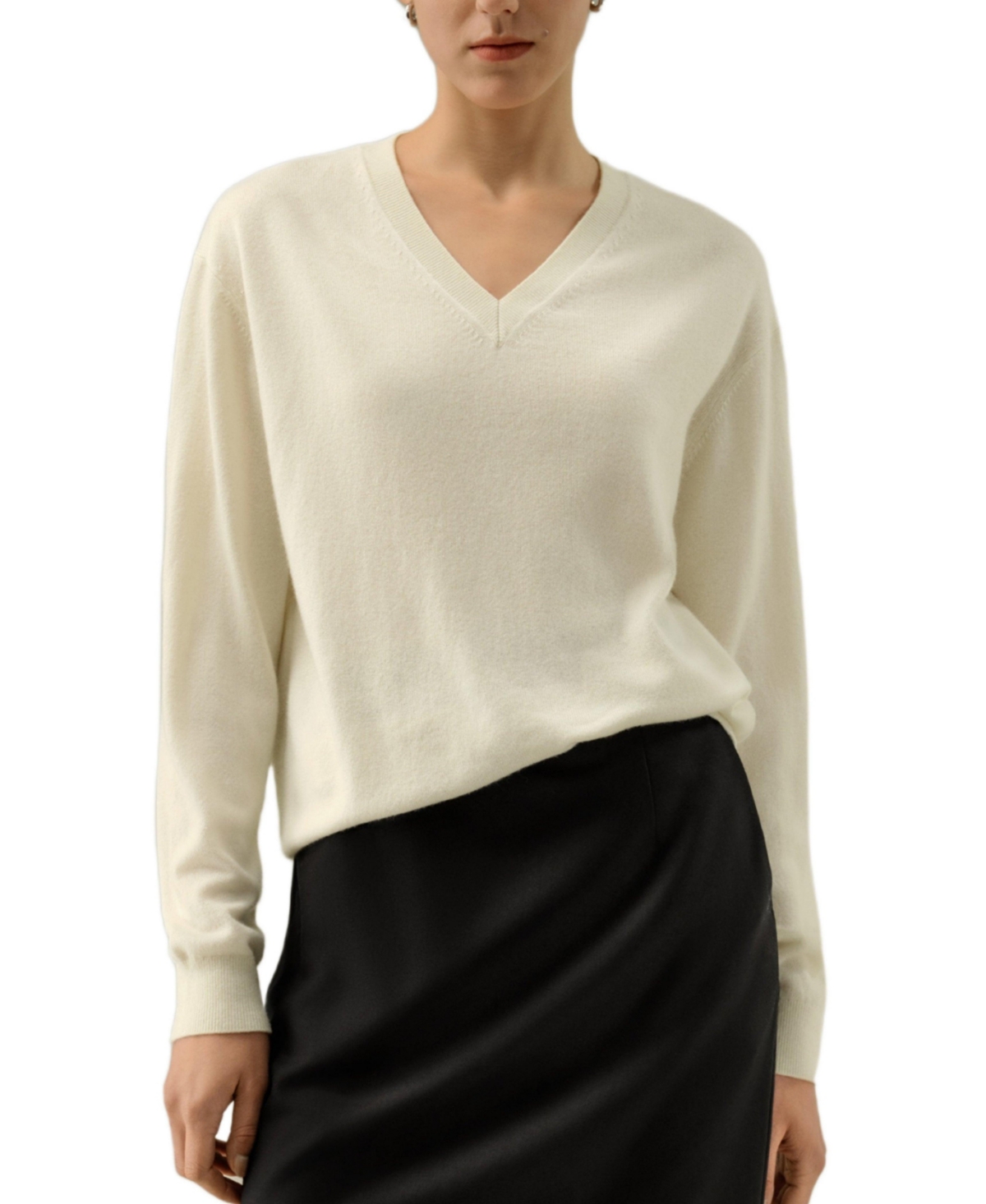 Click here for Lilysilk V-Neck Baby Cashmere Sweater - Natural wh... prices