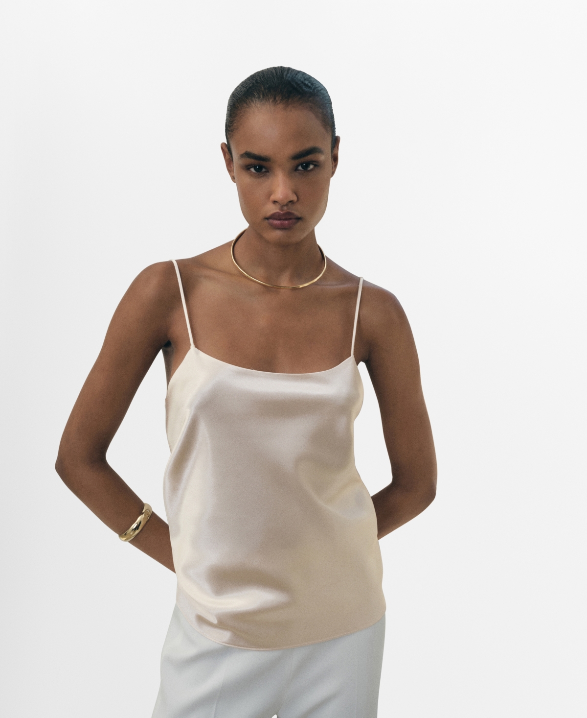 Click here for Mango Womens Straps Satin Top - Ecru prices