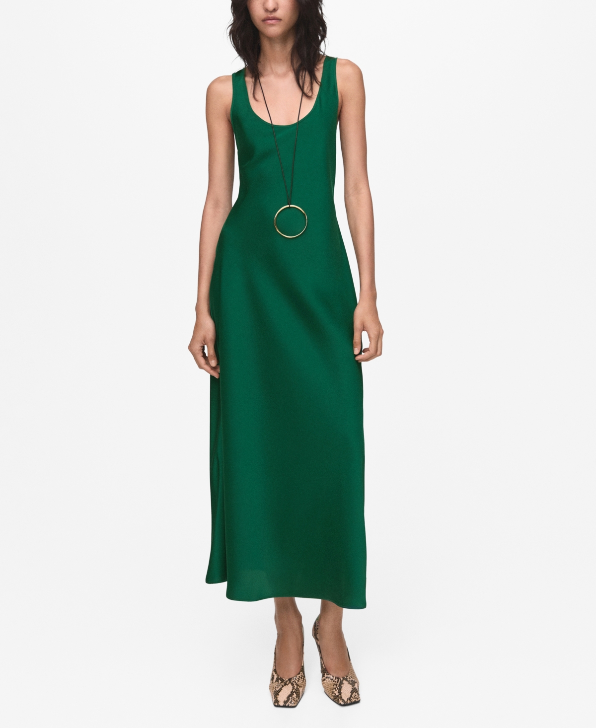 Click here for Mango Womens Long Satin Dress - Green prices