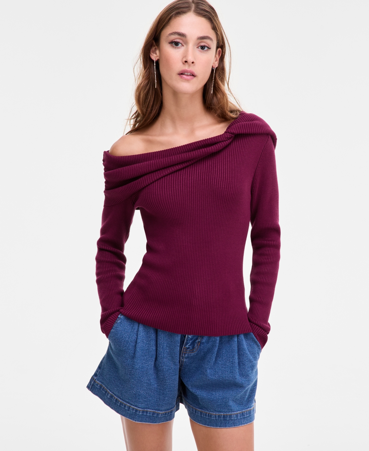 Click here for Bar Iii Womens Off-The-Shoulder Ribbed Sweater  Ma... prices