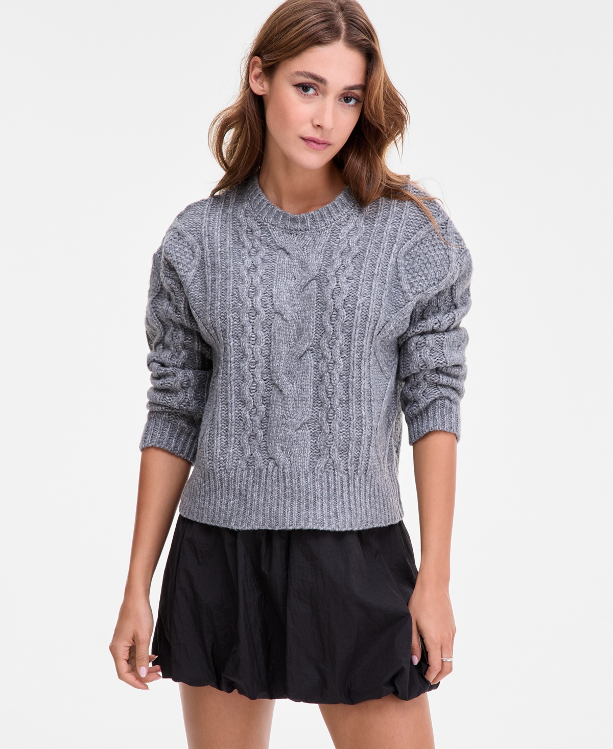 Click here for Bar Iii Womens Cropped Cable-Knit Sweater - Mercur... prices