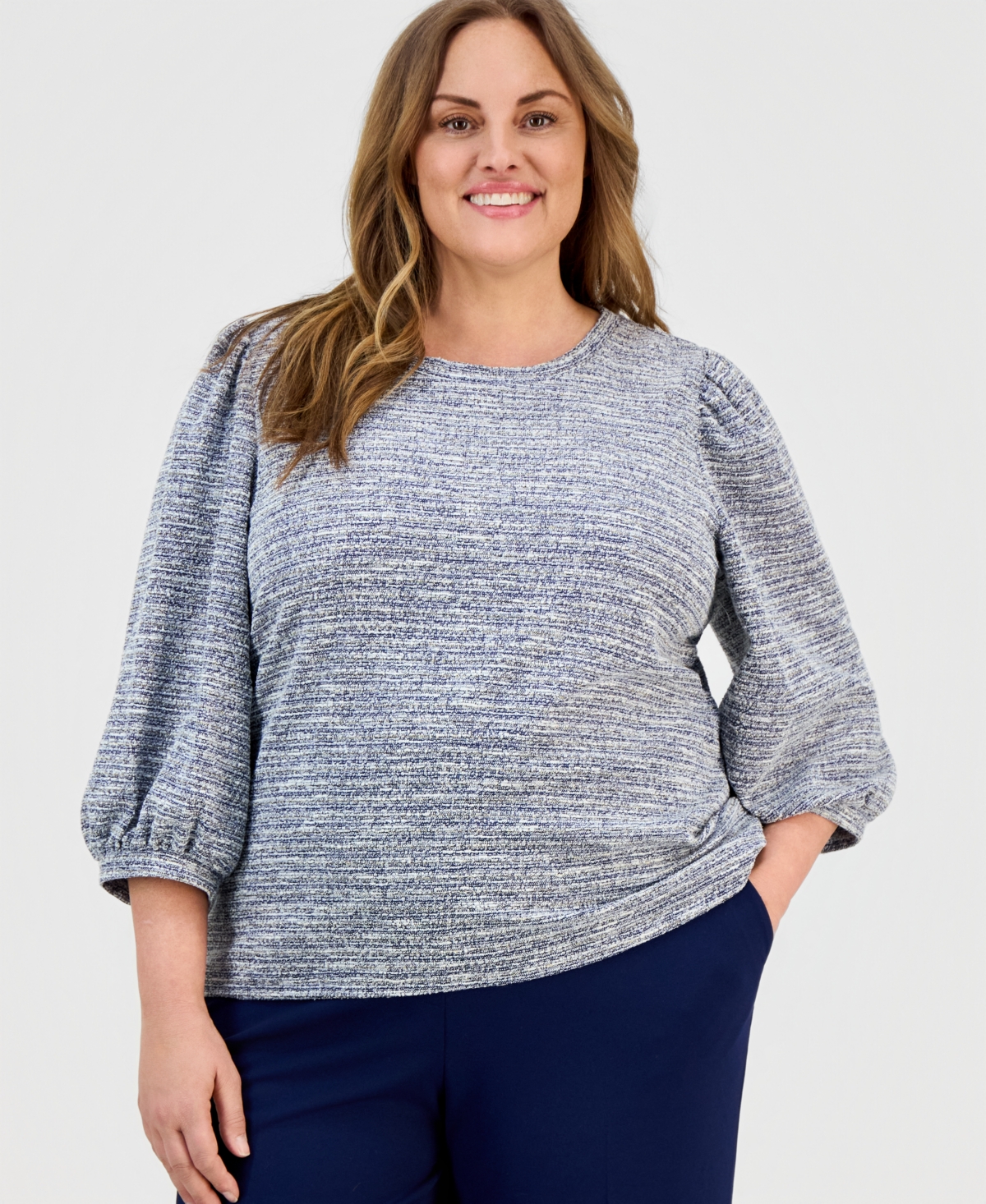 Click here for Ak Anne Klein Plus Size Balloon-Sleeve Crewneck To... prices