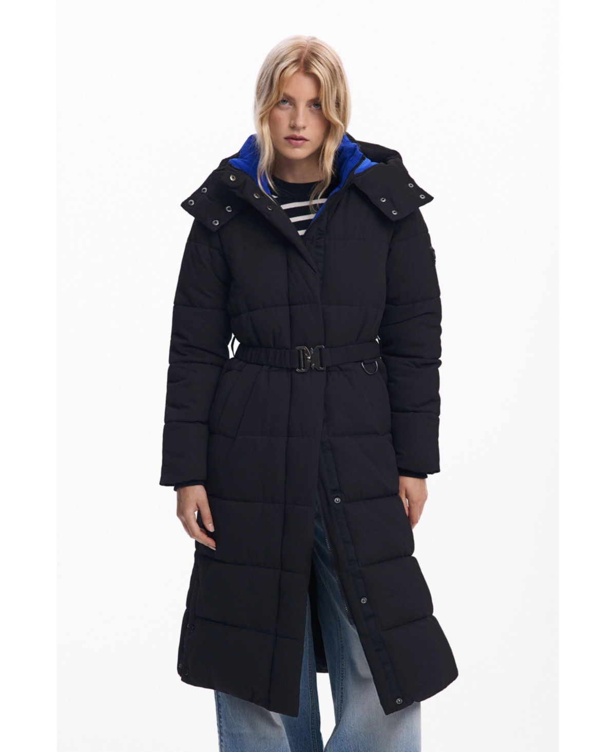 Desigual Womens Long padded jacket with belt - Black