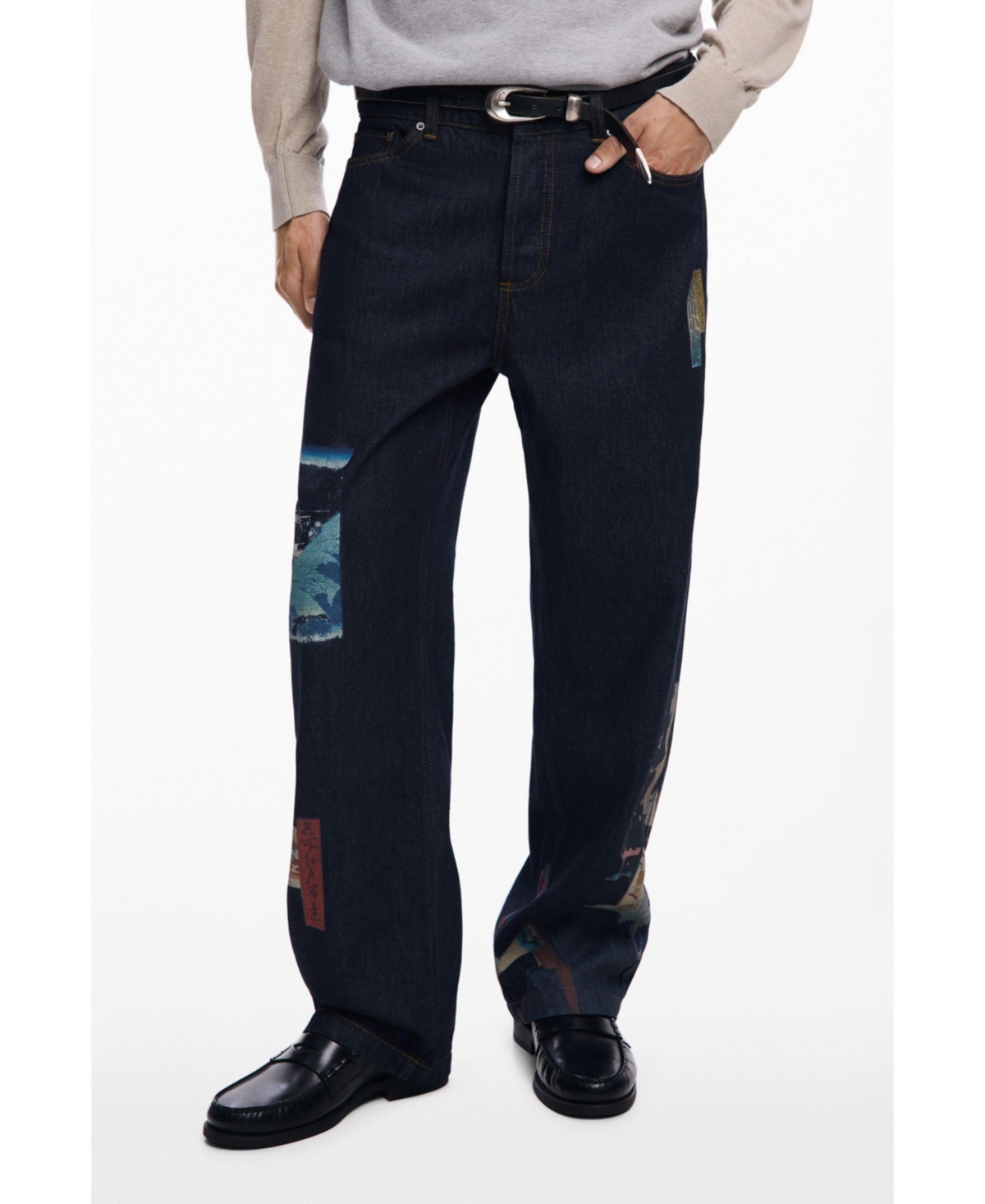 Click here for Desigual Mens Oriental printed jeans - Blue prices