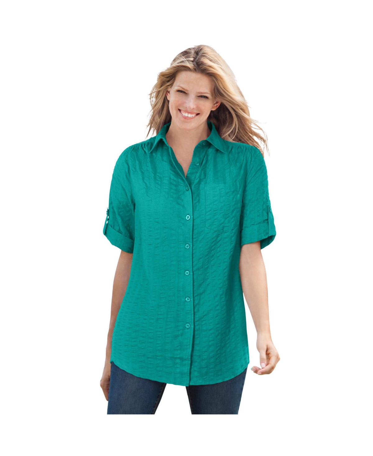 Click here for Woman Within Plus Size Short-Sleeve Button Down Se... prices