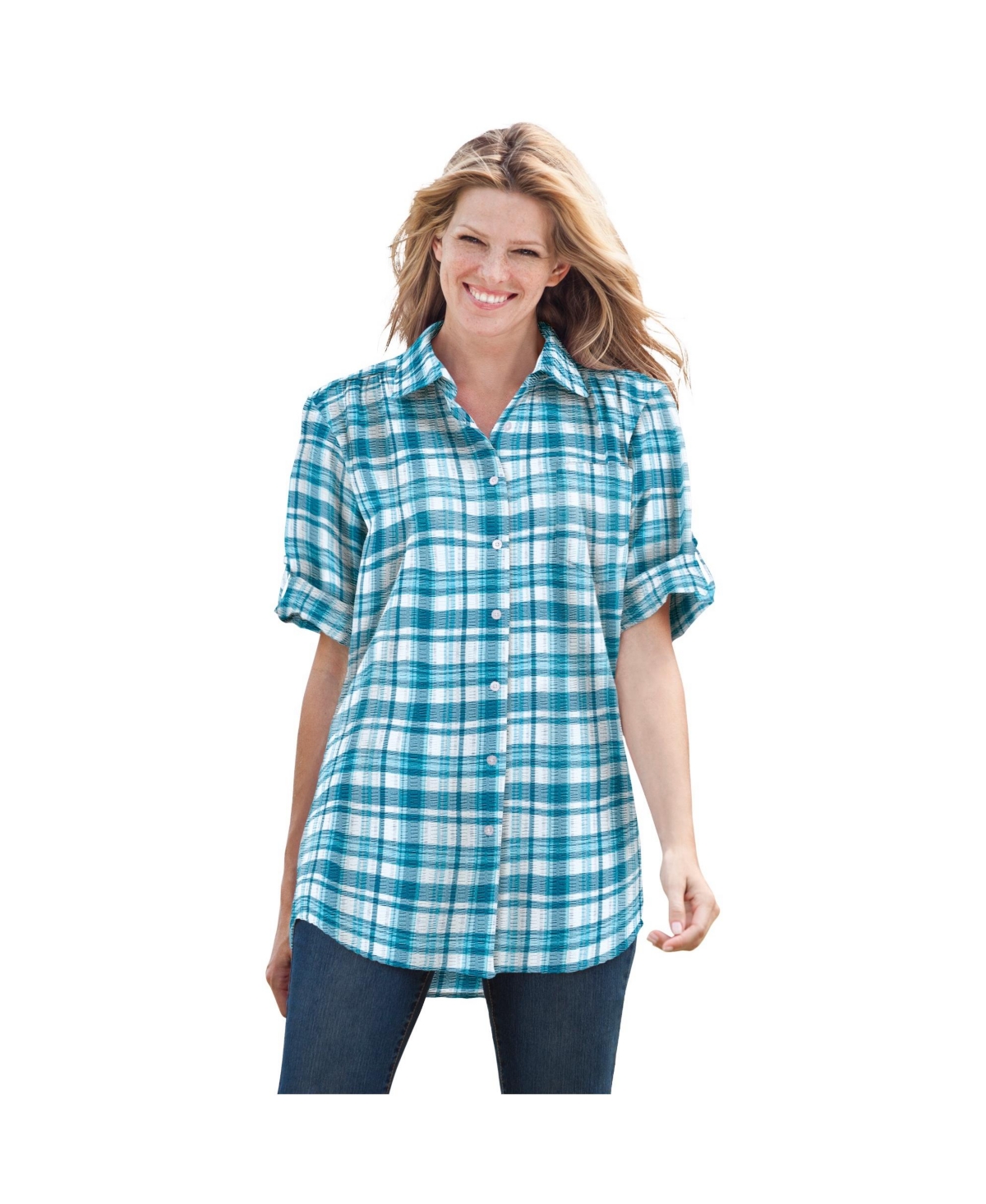 Click here for Woman Within Plus Size Short-Sleeve Button Down Se... prices