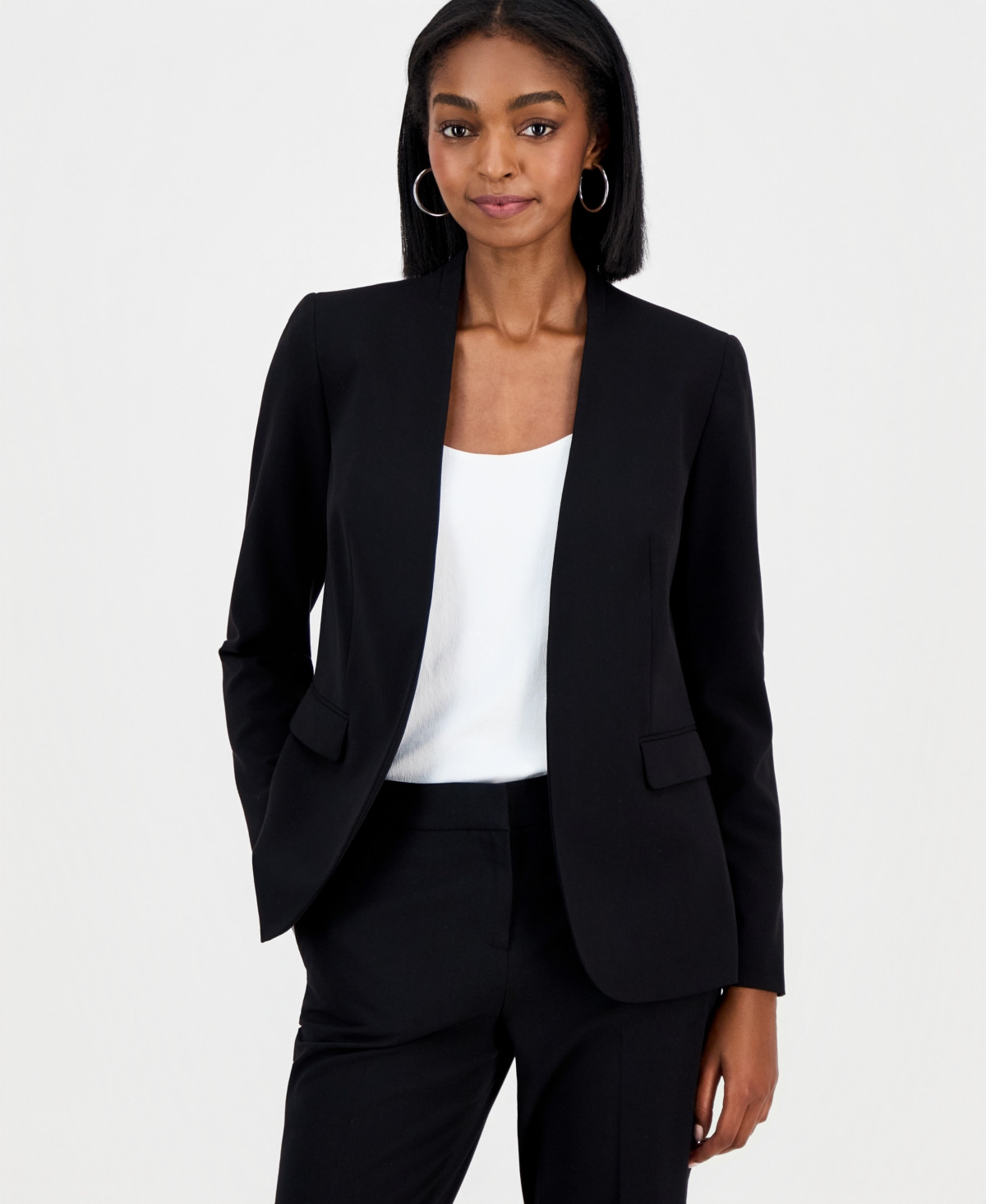 Click here for Bar Iii Womens Collarless Open-Front Bi-Stretch Bl... prices