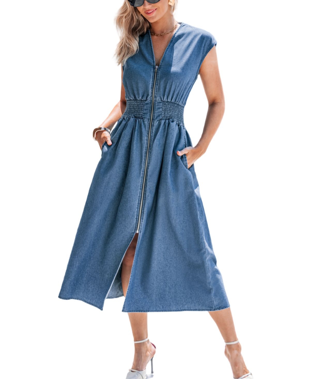 Click here for Cupshe Womens Zip-Front Denim Midi Beach Dress - B... prices