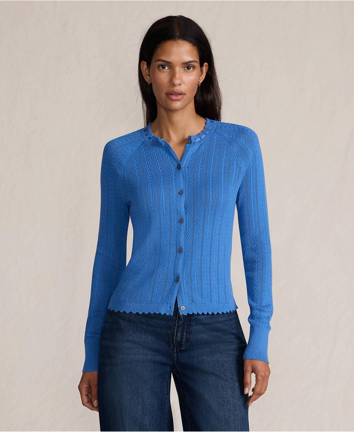 Click here for Lands End Womens Cotton Pointelle Satin Trim Cardi... prices