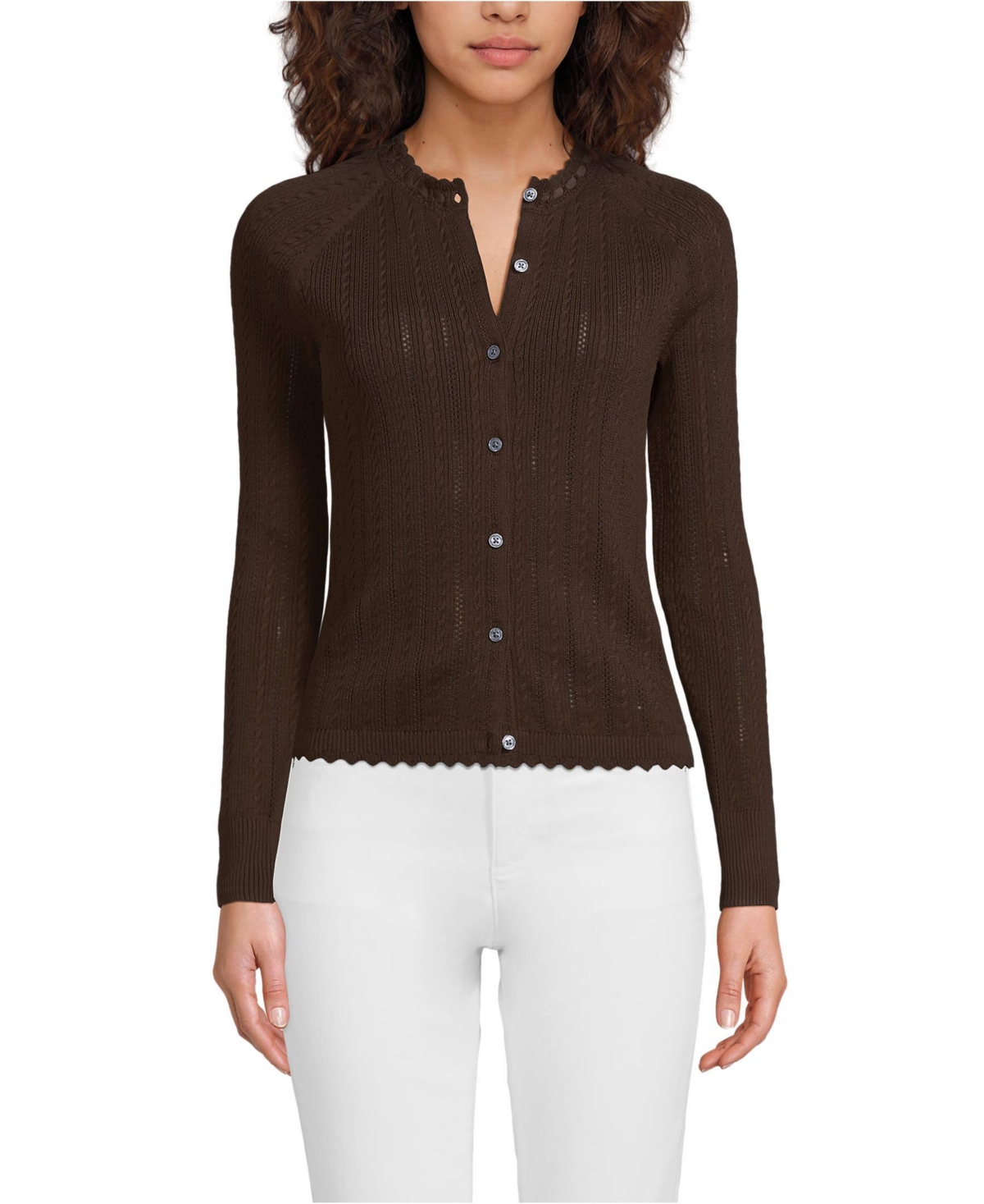 Click here for Lands End Womens Cotton Pointelle Satin Trim Cardi... prices