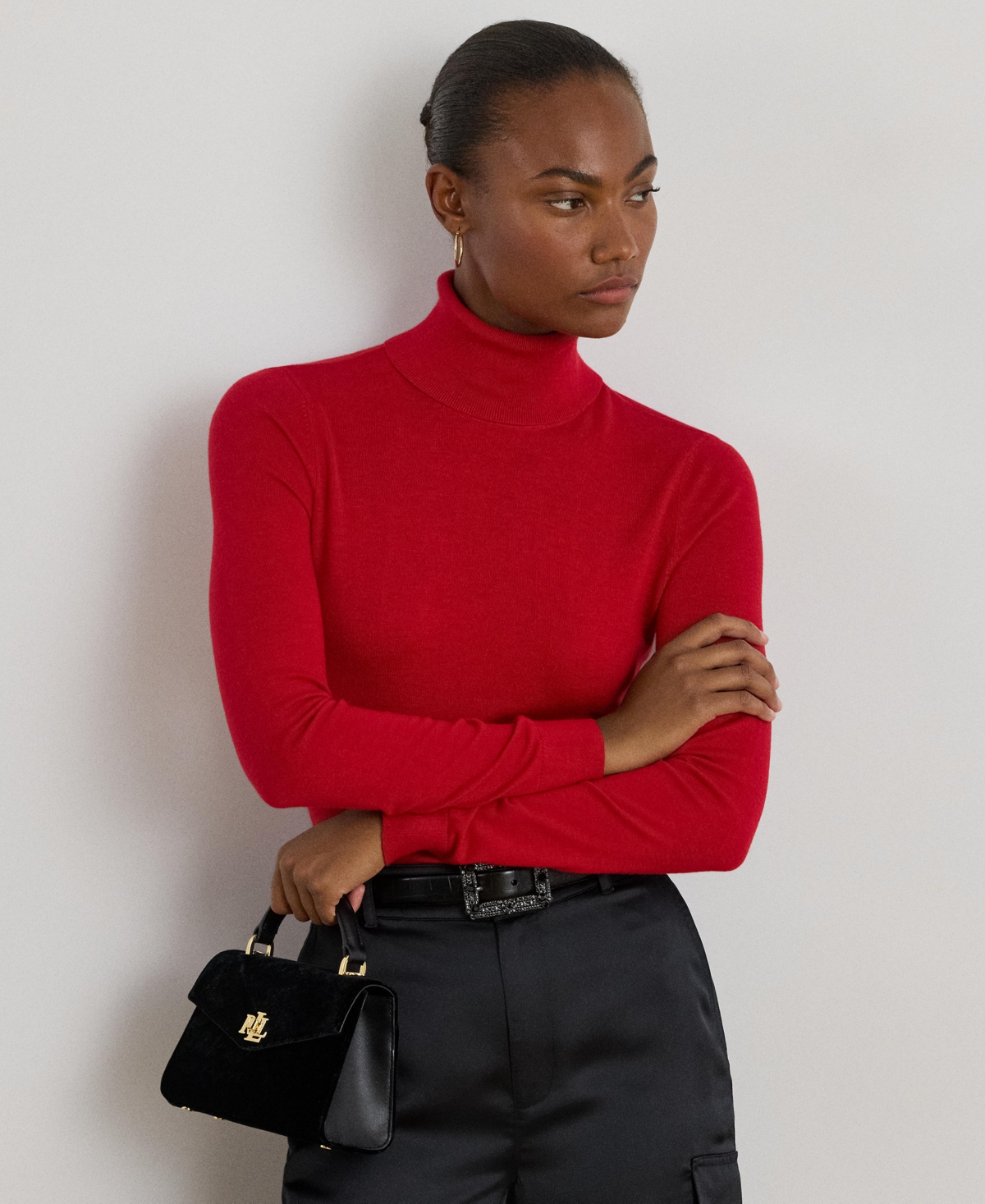 Click here for Lauren Ralph Lauren Womens Silk-Blend Turtleneck S... prices