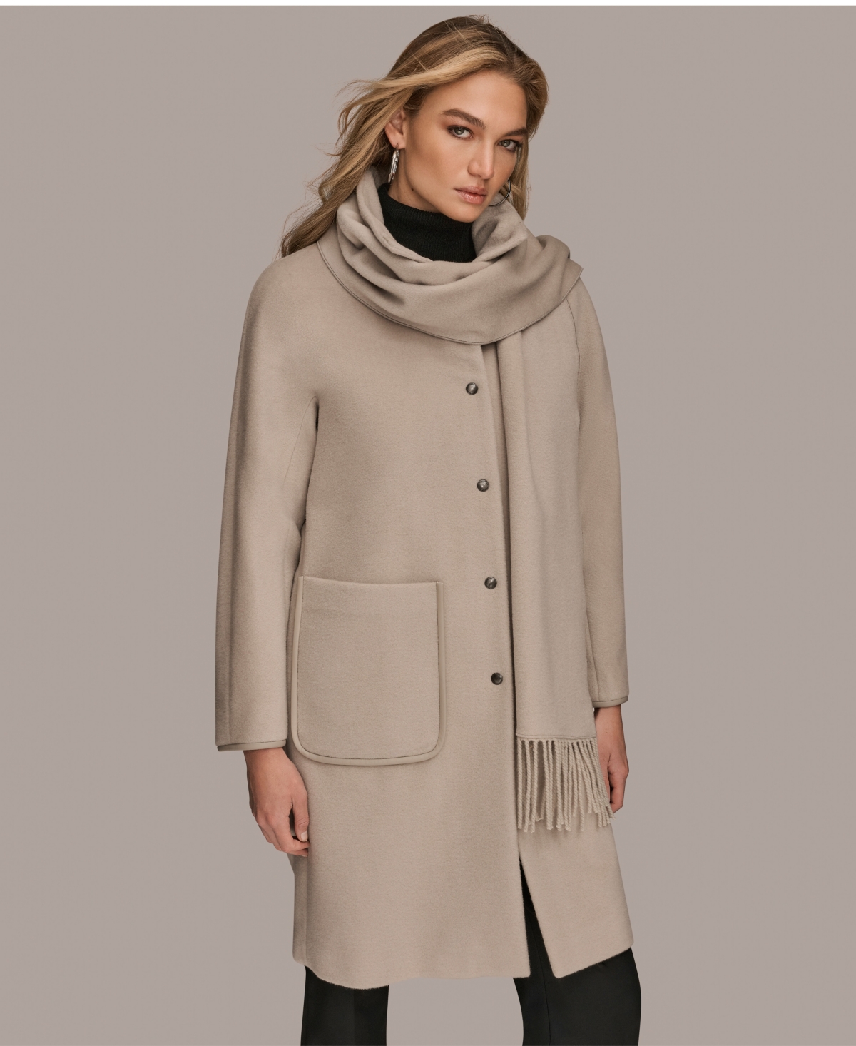 Click here for Donna Karan New York Womens Snap Button Scarf Coat... prices