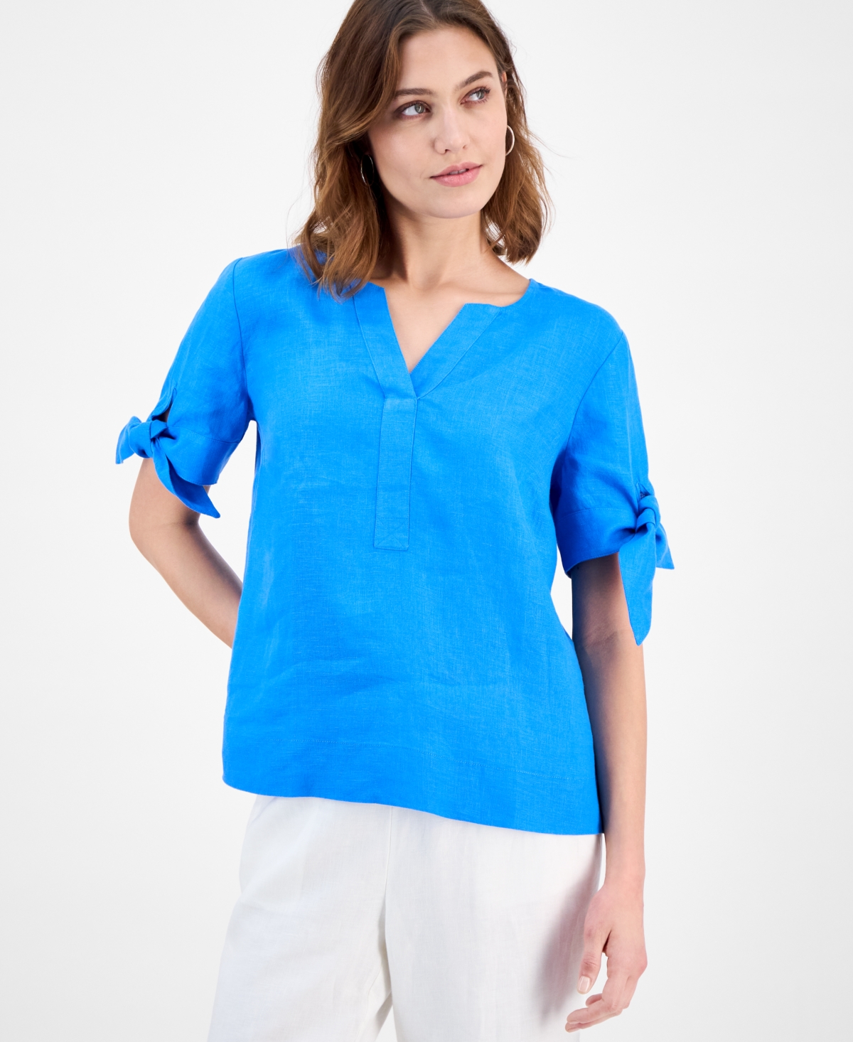 Click here for Charter Club Womens 100 Linen Split-Neck Tie-Cuff... prices