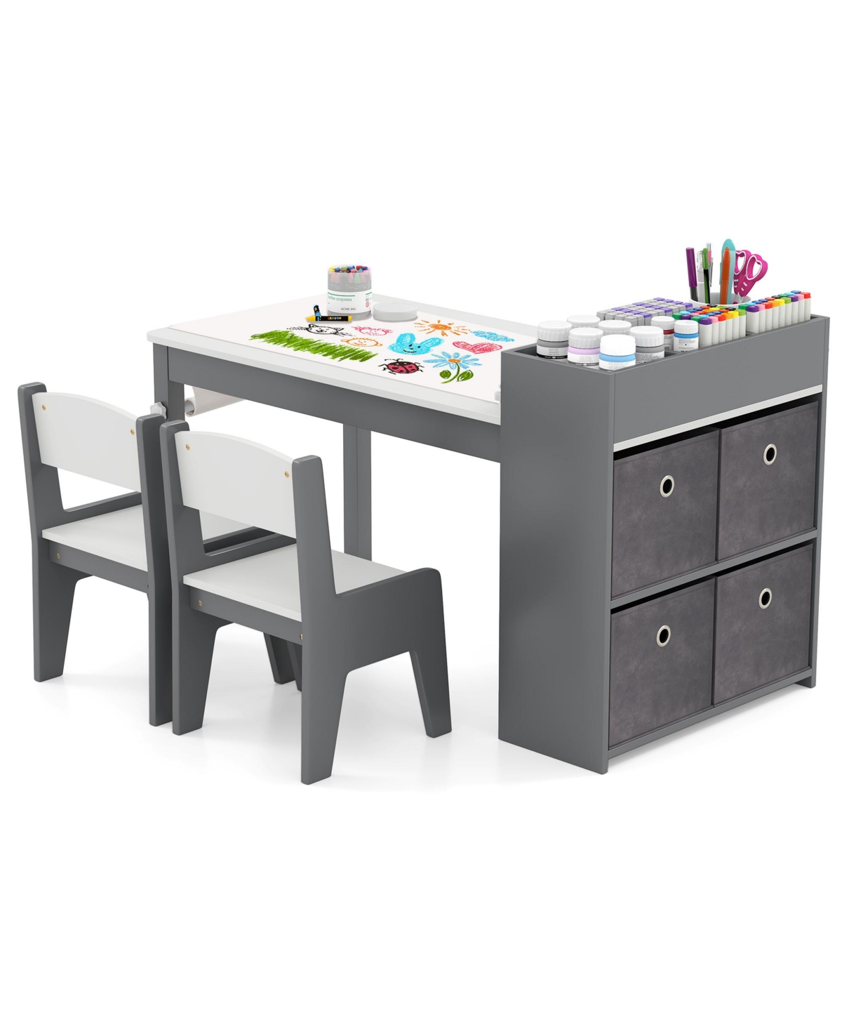 Click here for Kids Art Table & Chairs Set with Paper Roll Wooden... prices