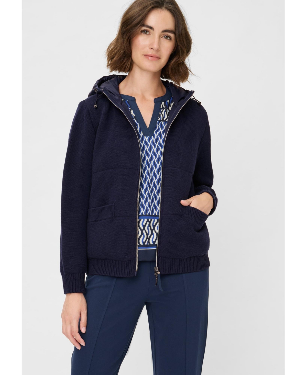 Click here for Olsen Womens Heavy Zip Front Hooded Cardigan - Ink... prices