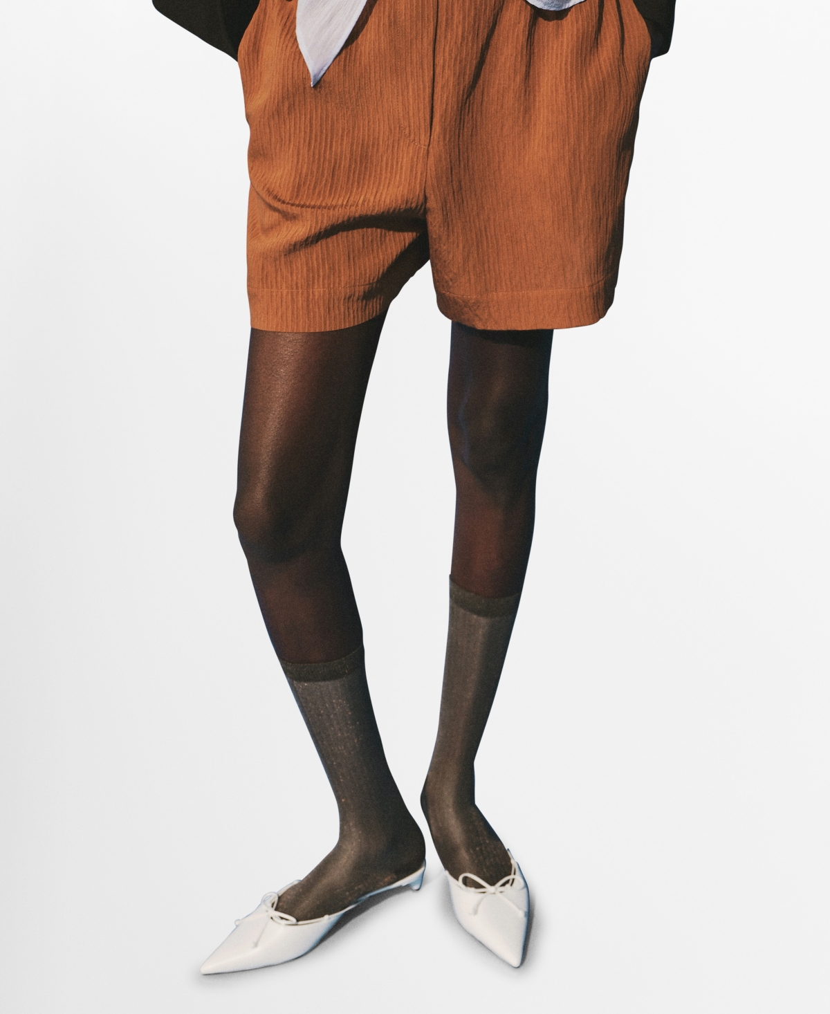 Click here for Mango Womens Contrasting Trim Textured Shorts - Br... prices