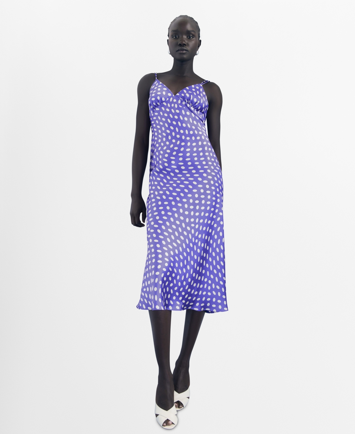 Click here for Mango Womens Polka-Dot Satin-Finish Dress - Blue prices