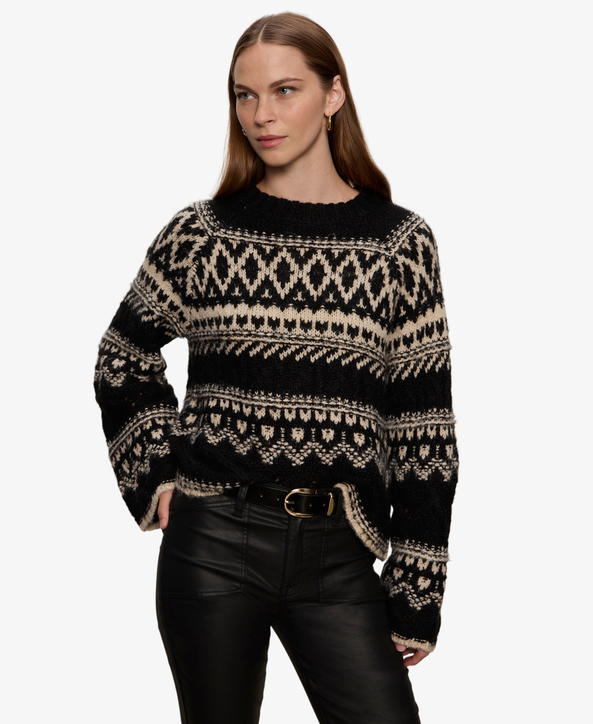 Click here for Sanctuary Womens Fair-Isle Crewneck Dropped-Should... prices