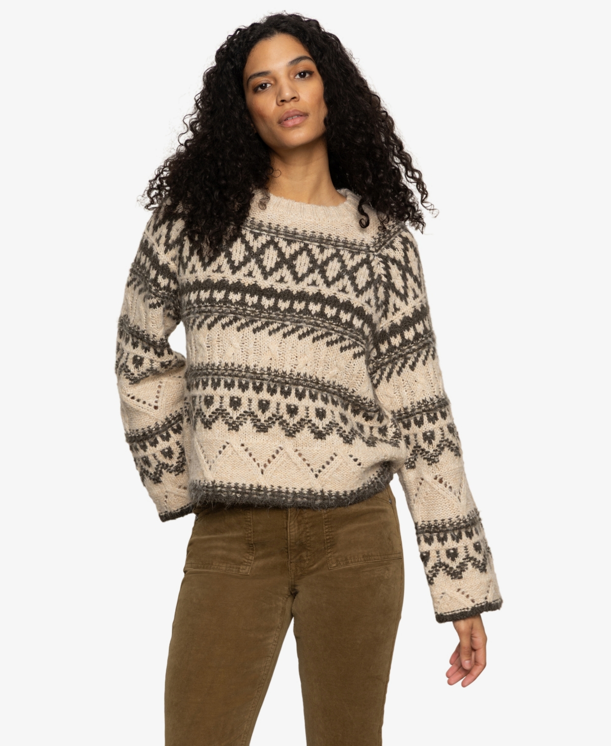 Click here for Sanctuary Womens Fair-Isle Crewneck Dropped-Should... prices