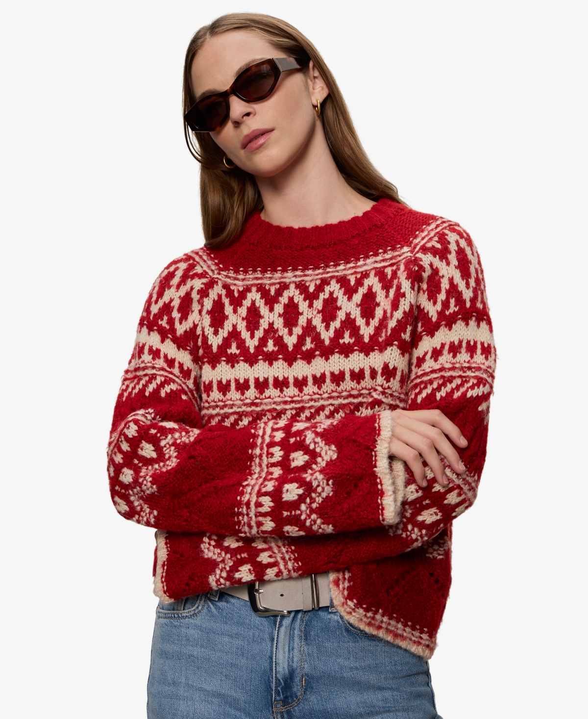 Click here for Sanctuary Womens Fair-Isle Crewneck Dropped-Should... prices