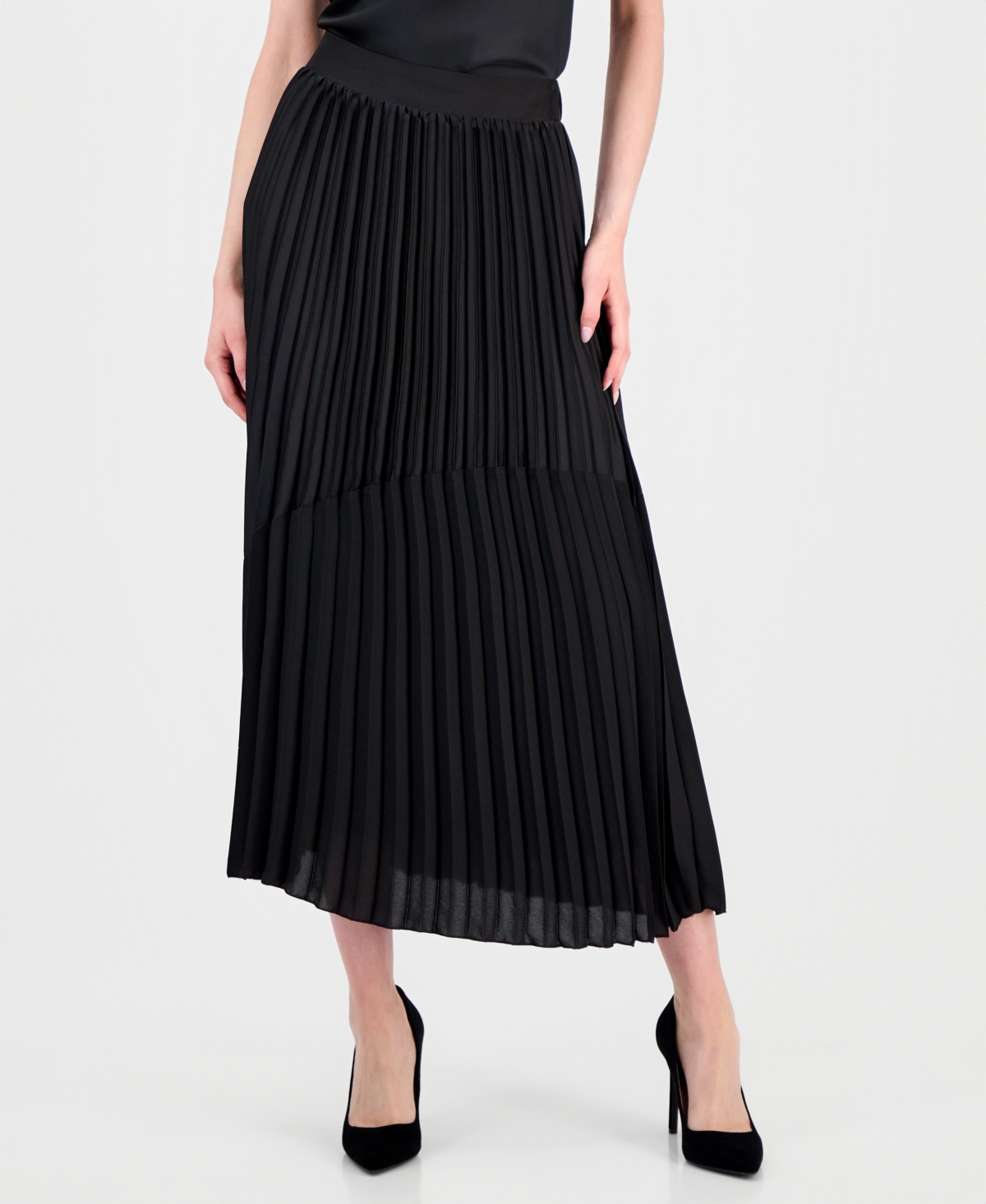 Click here for T Tahari Womens Pull-On Pleated Mixed-Media Skirt... prices