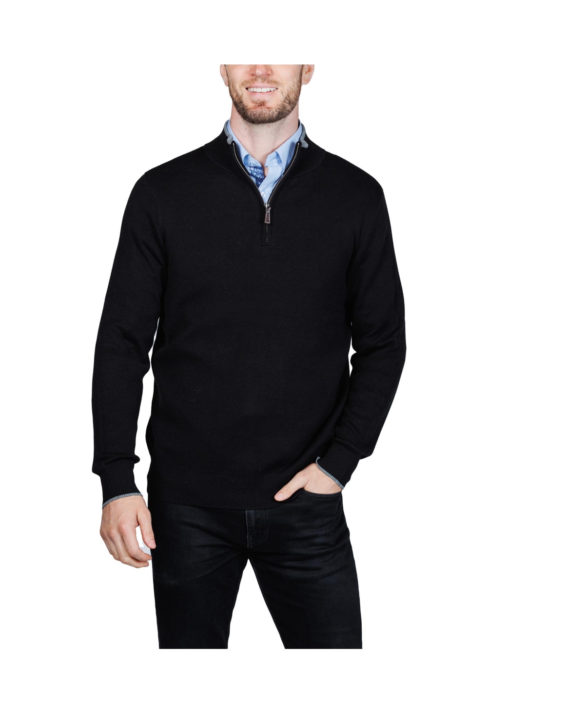 Click here for Tailorbyrd Mens Fine Knit Quarter Zip Sweater - Bl... prices