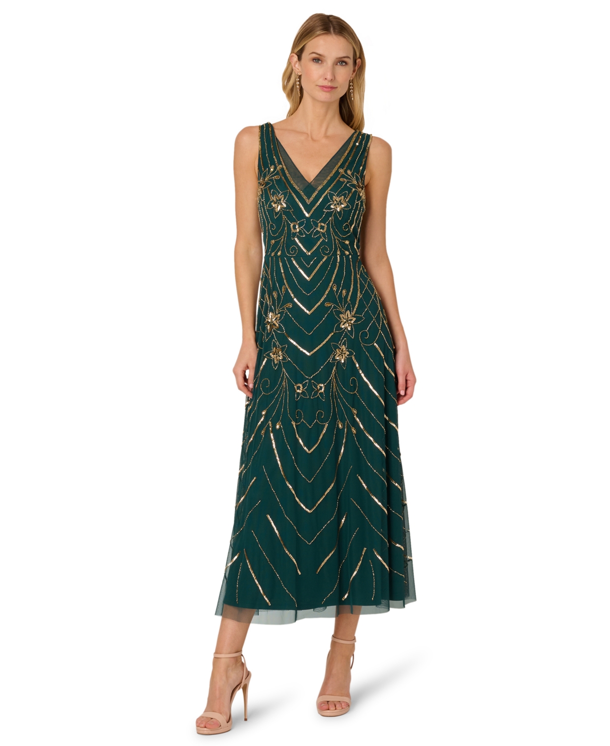 Click here for Adrianna Papell Womens Beaded V-Neck Sleeveless Me... prices