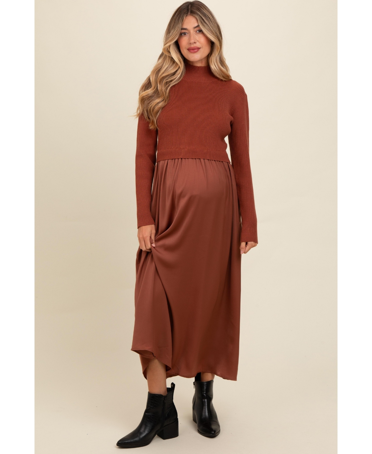 Click here for Pinkblush Maternity Olive Knit Contrast Top Satin... prices