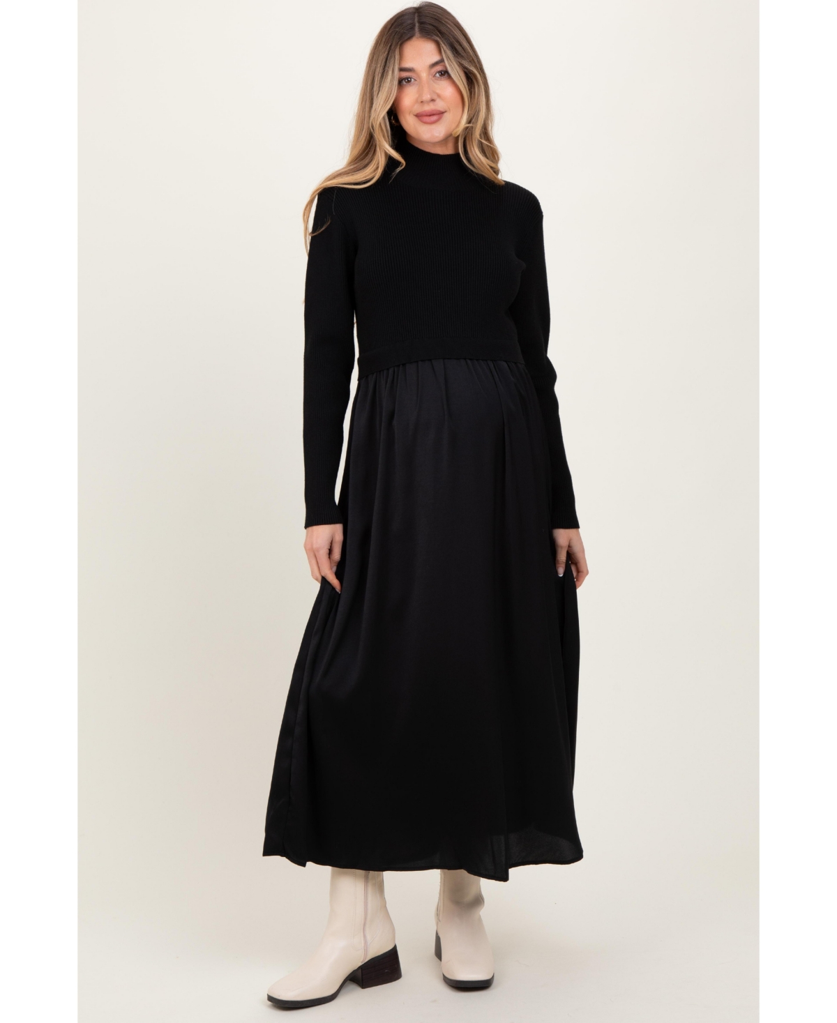 Click here for Pinkblush Maternity Olive Knit Contrast Top Satin... prices