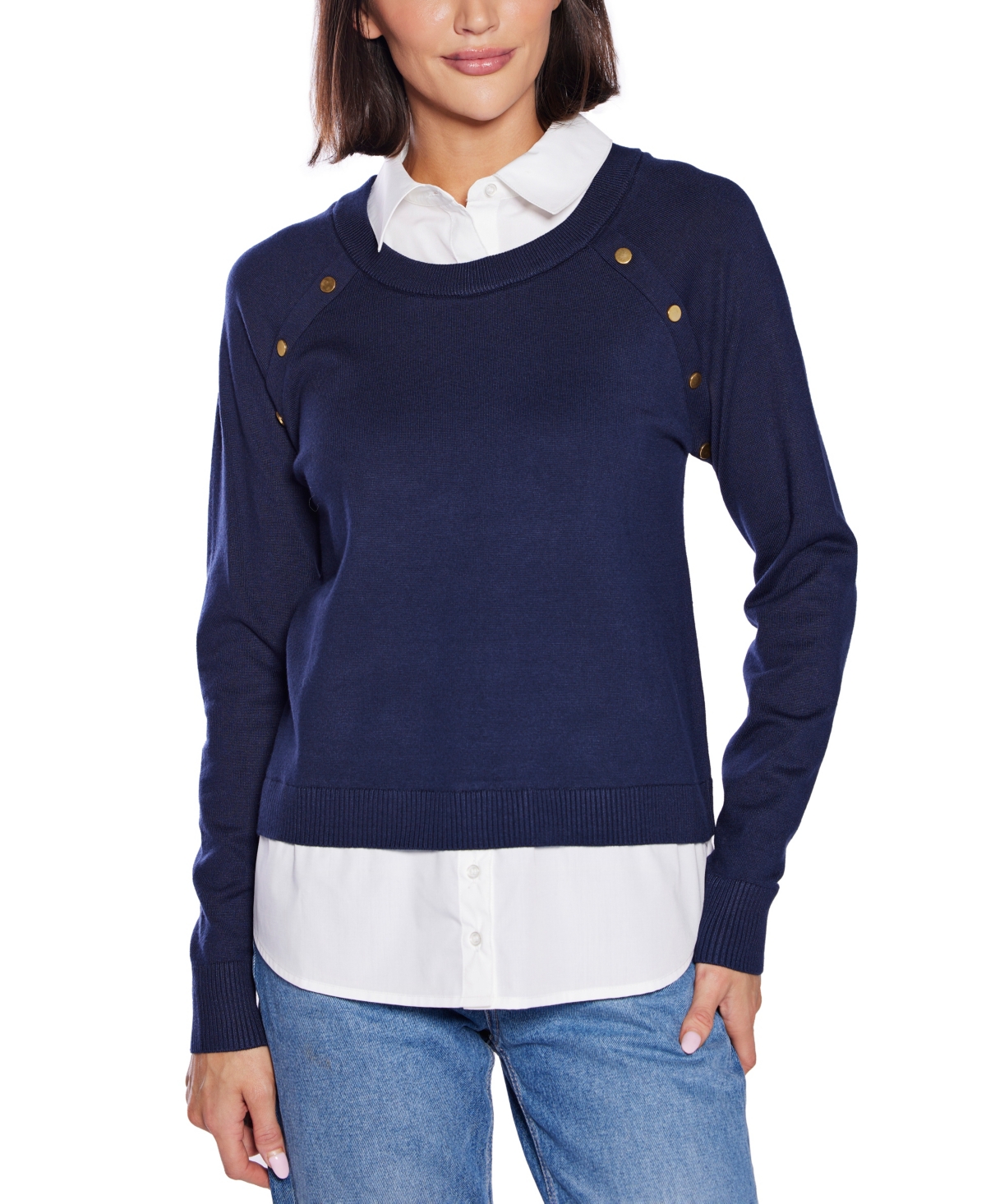 Click here for Belldini Womens Layered-Look Rivet-Trim Sweater -... prices